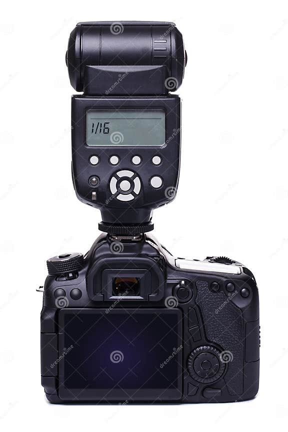 DSLR camera with flash stock photo. Image of lamp, professional - 58161412