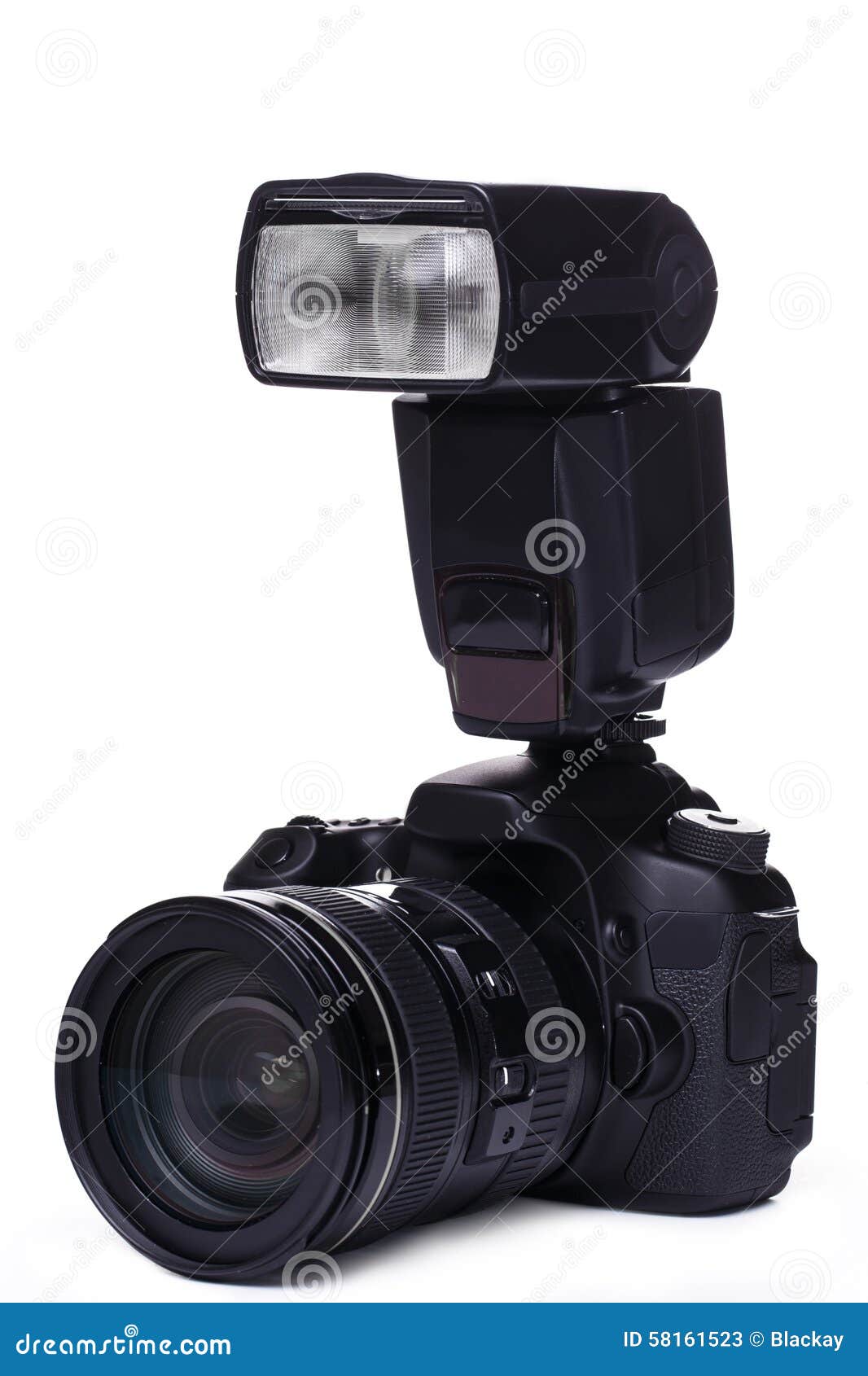 DSLR camera with flash stock image. Image of accessory - 58161523