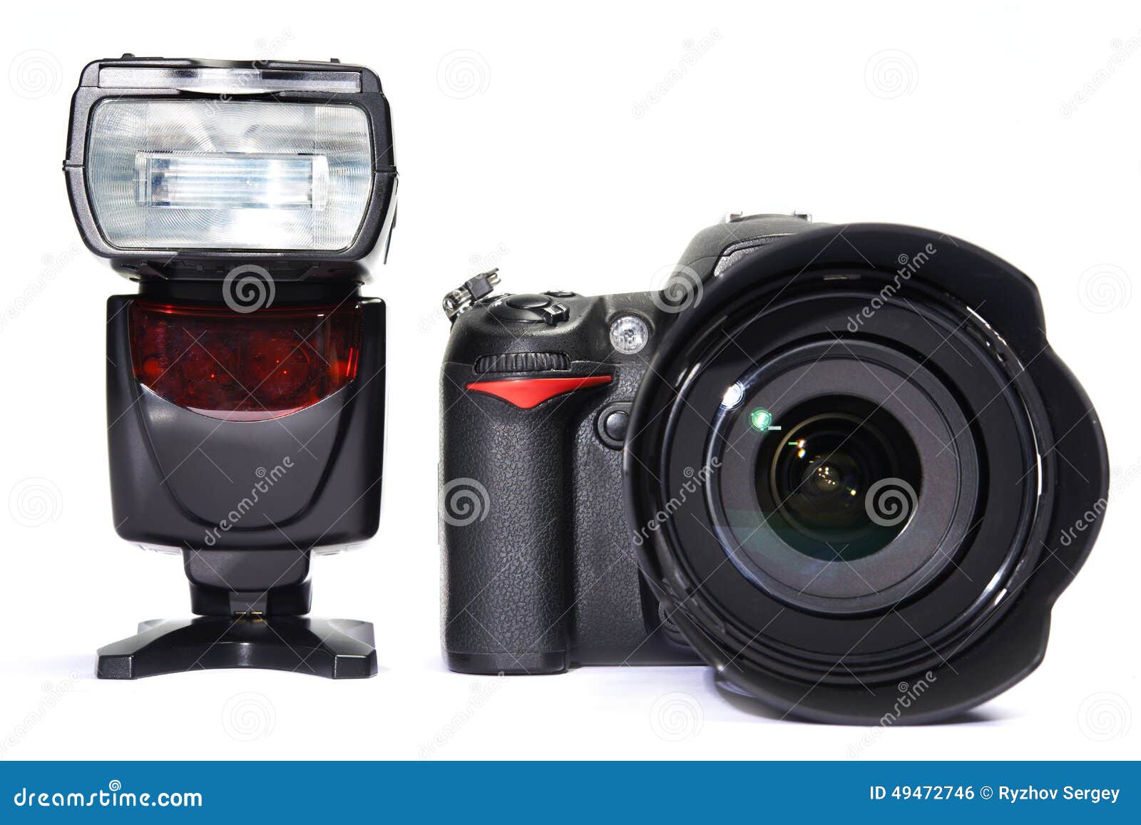 DSLR camera and flash stock photo. Image of object, flash - 49472746