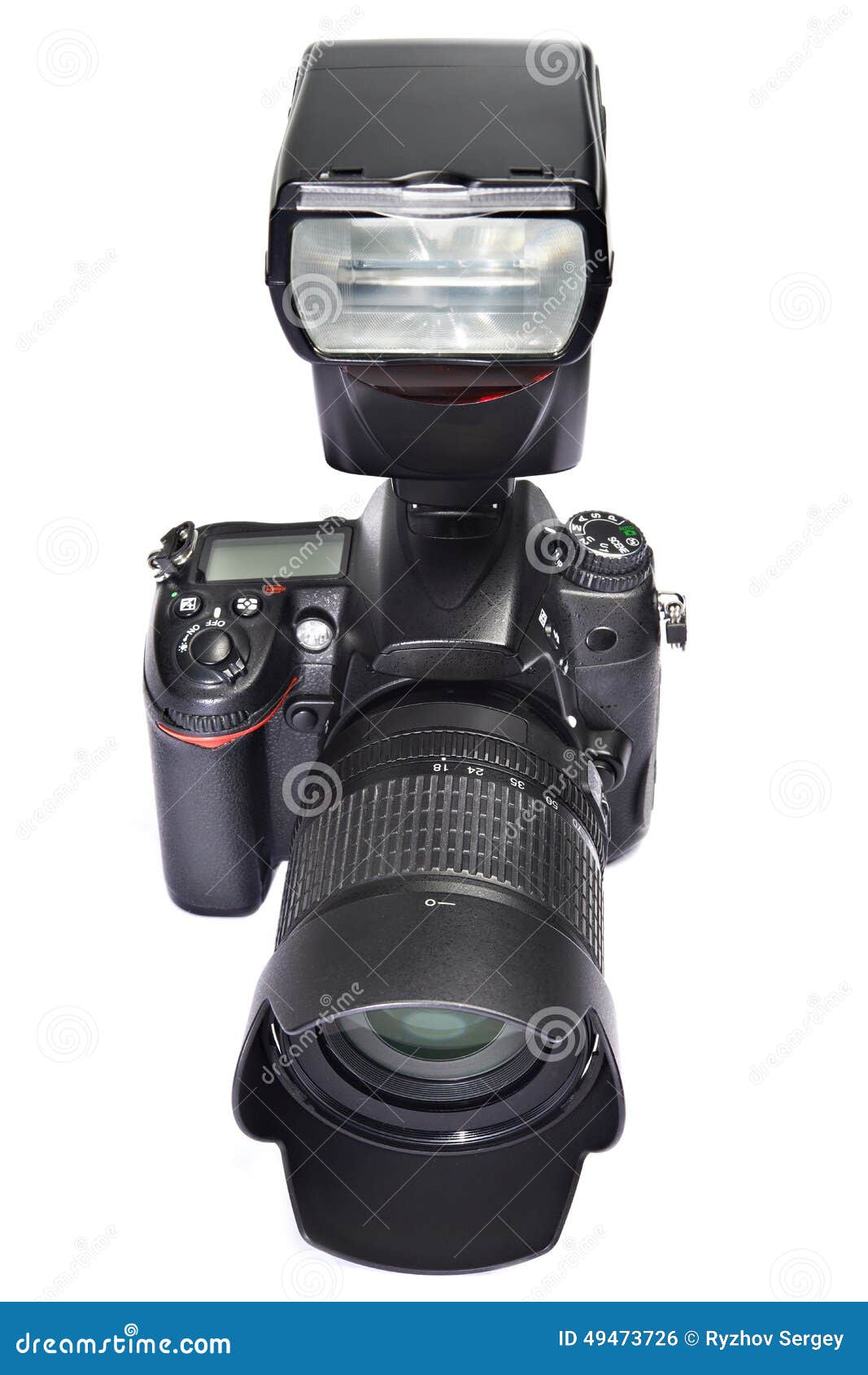 DSLR Camera, Lens and Flash Stock Photo - Image of electronic, object ...
