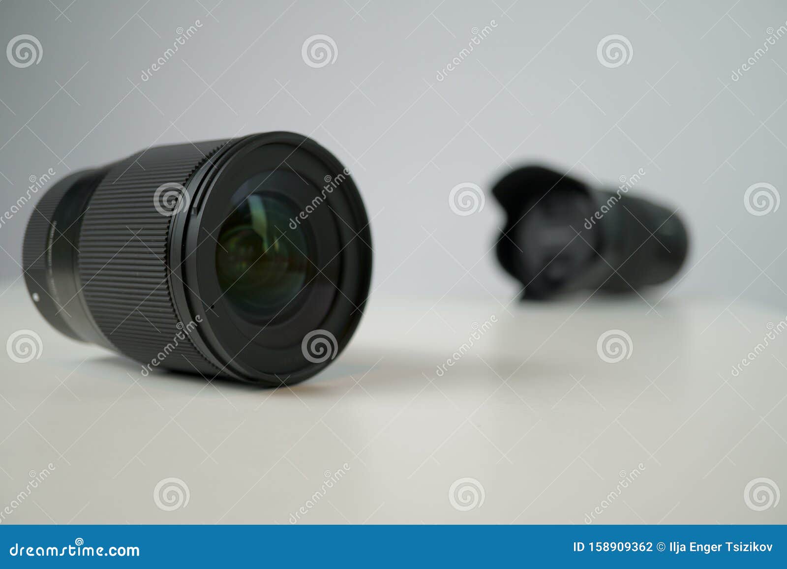 Dslr Camera Lense, Close-up View on Table with Smooth Background Stock ...