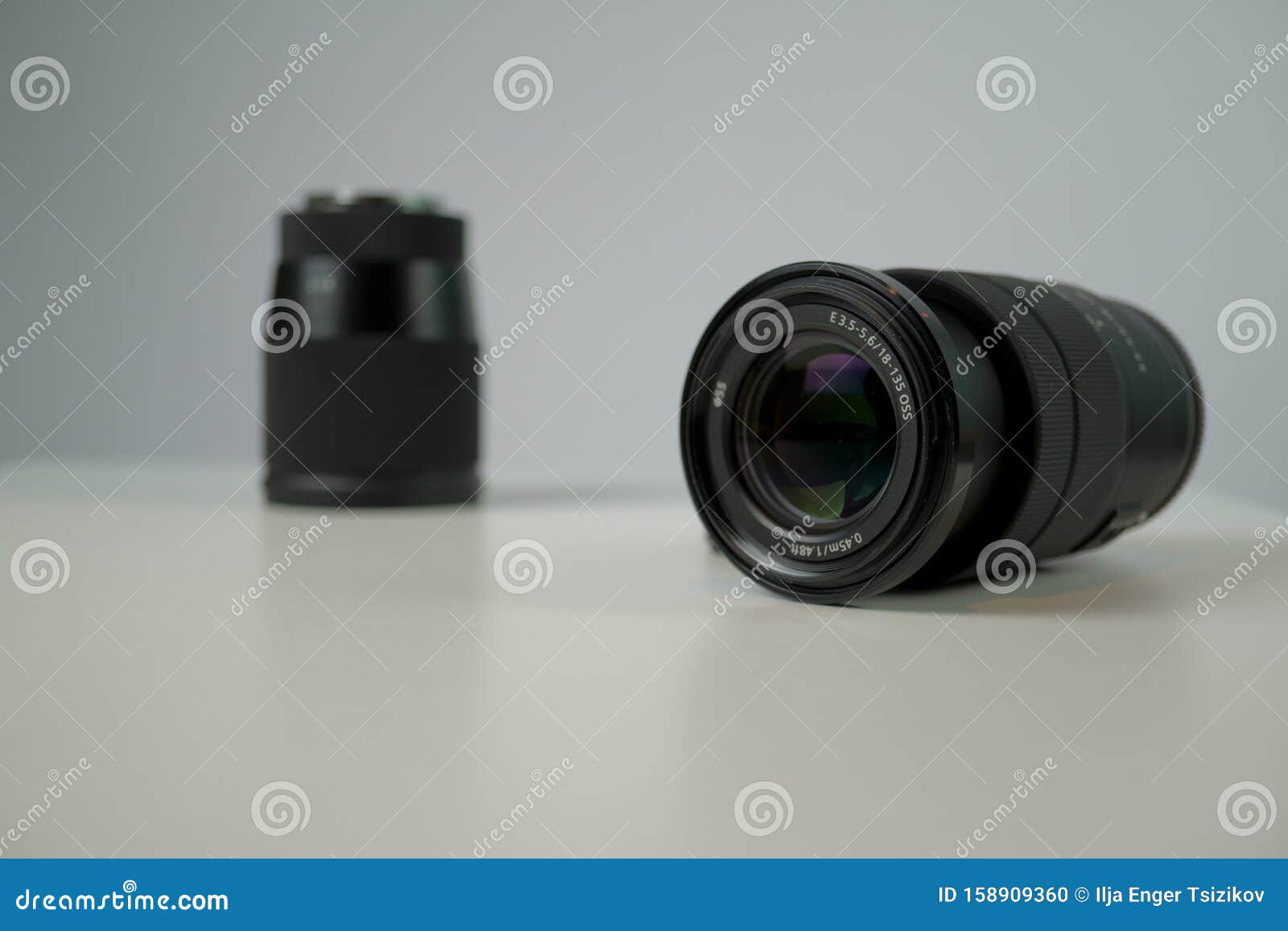 Dslr Camera Lense, Close-up View on Table with Smooth Background Stock ...
