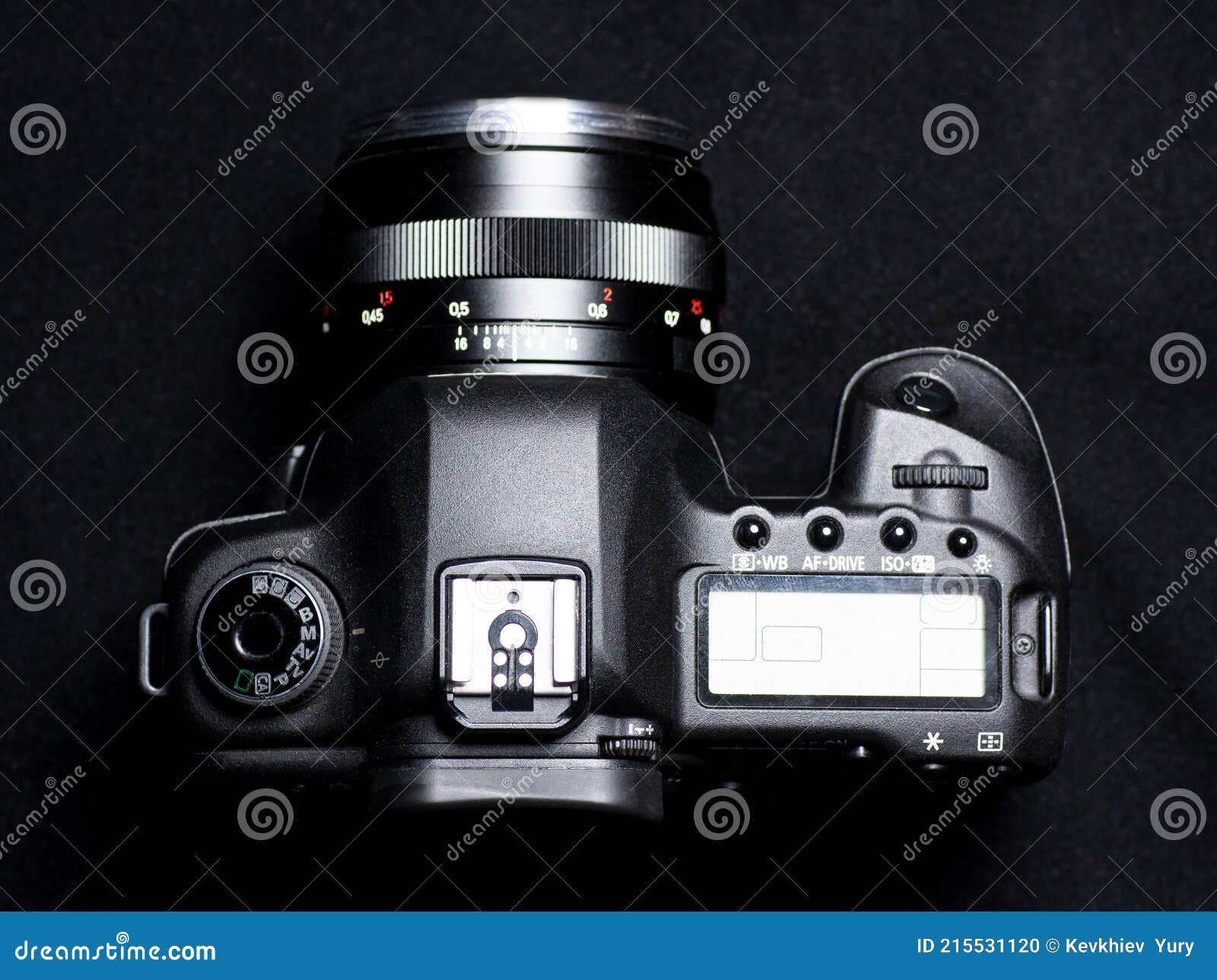DSLR Camera Top View on Black Background Stock Photo - Image of mount ...