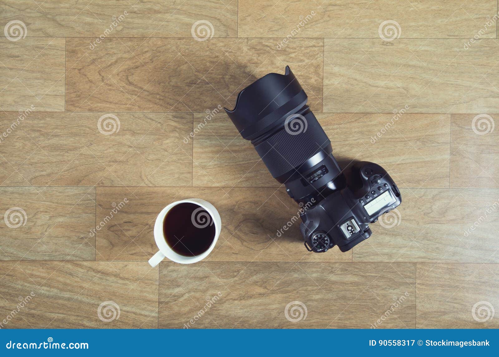DSLR Camera on Wooden Table Stock Image - Image of shadow, empty: 90558317