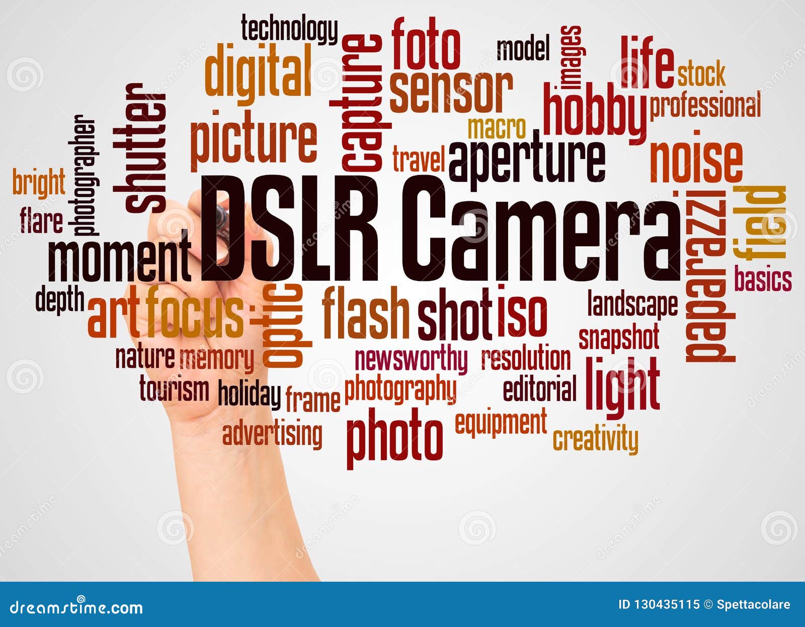 DSLR Camera Word Cloud and Hand with Marker Concept Stock Image - Image ...