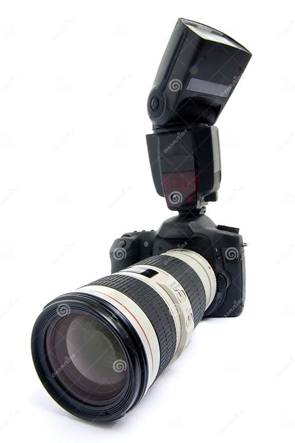 DSLR Camera with Zoom Lens. Stock Photo - Image of white, camera: 10781188