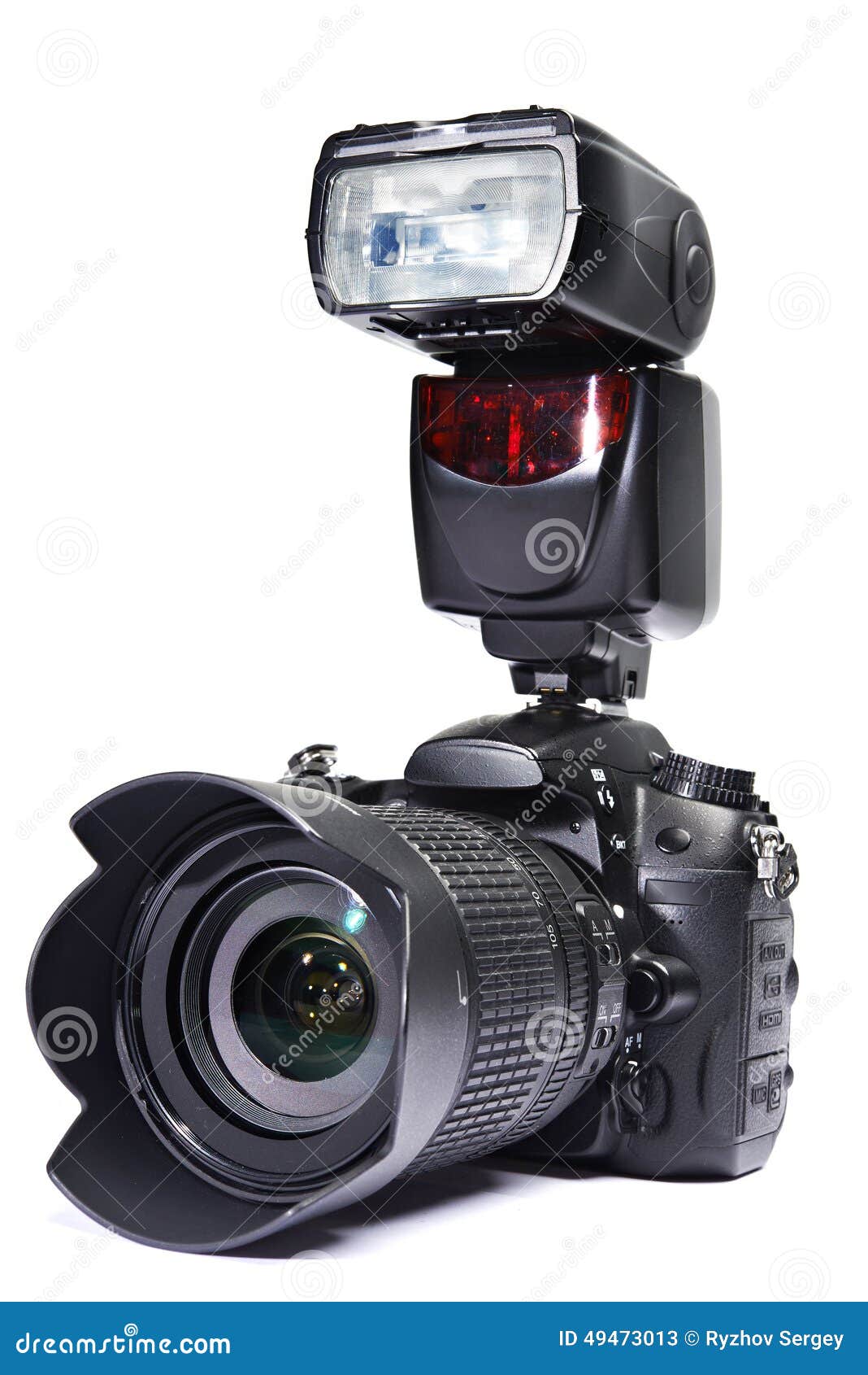 DSLR-Kamera, -linse Und -blitz Stockbild - Bild von einstellen, kamera ...