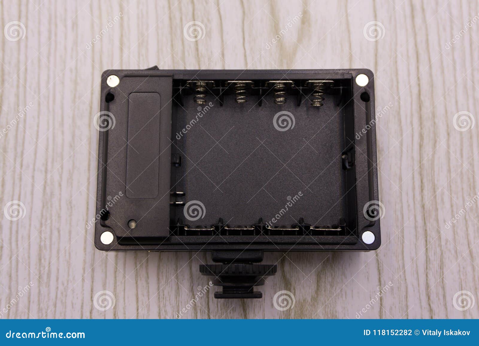 DSLR Microphone and Light on Wooden Surface . Stock Photo - Image of ...
