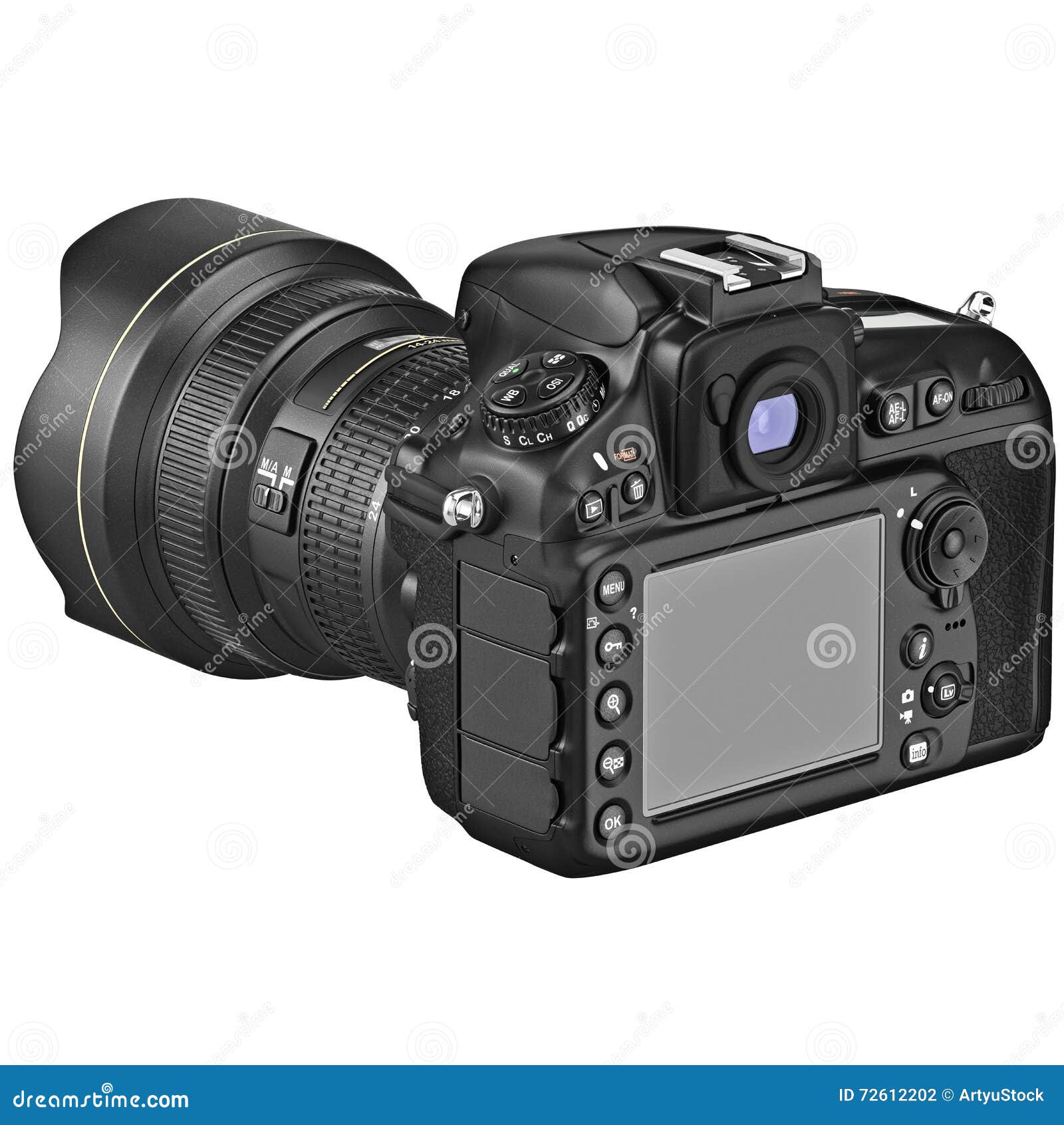 DSLR photo camera, display stock illustration. Illustration of focus ...