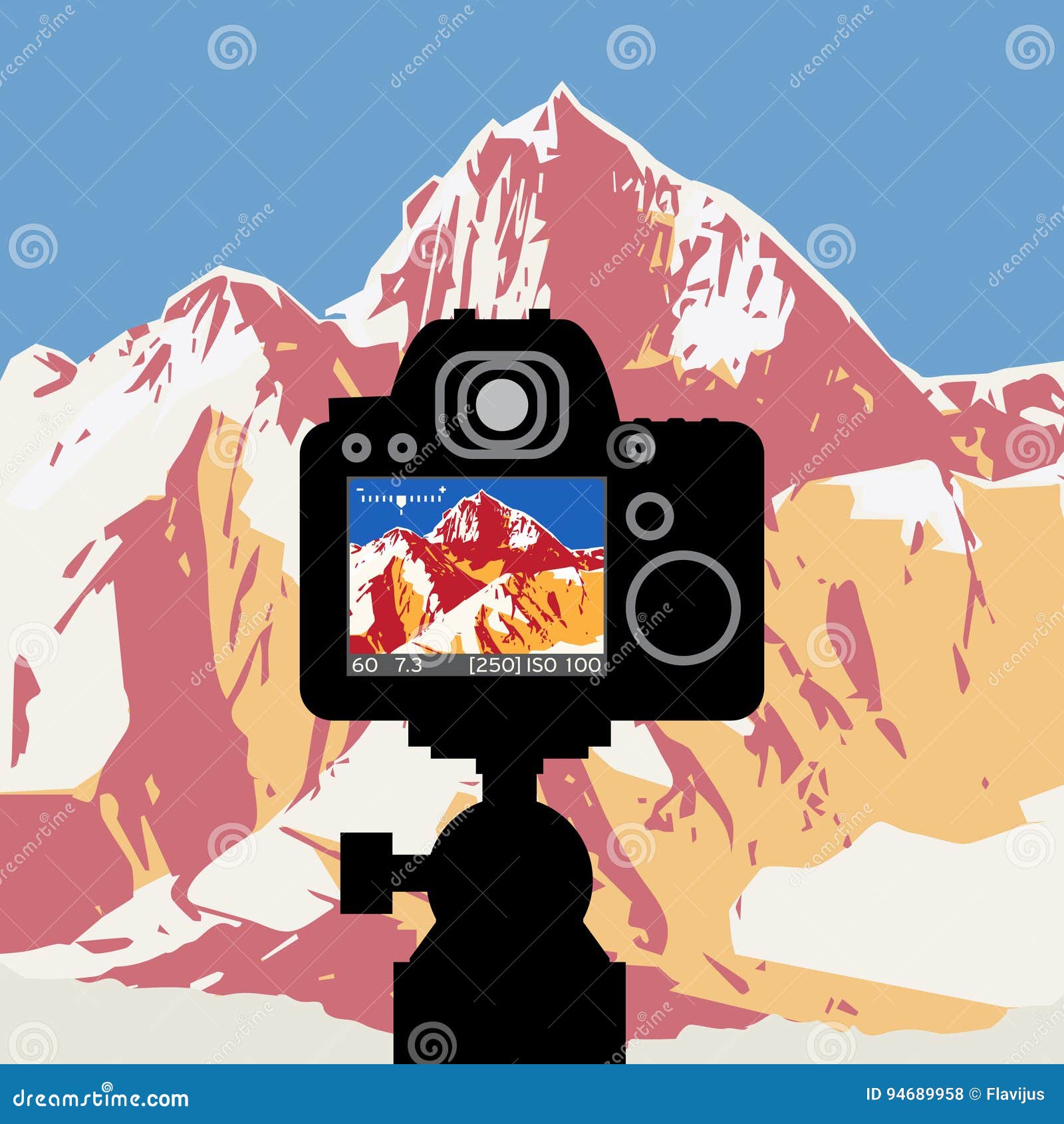 DSLR Reflex Camera Photographing Mountain Landscape Stock Vector ...