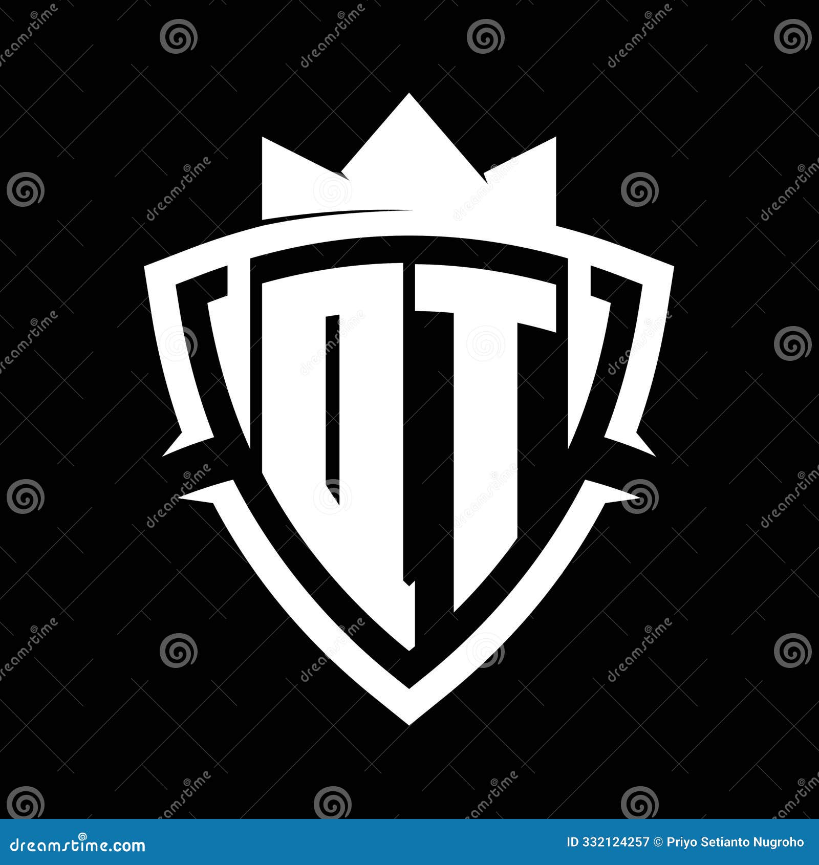 DT Letter Monogram With Triangle Curve Shield Shape With Crown White ...