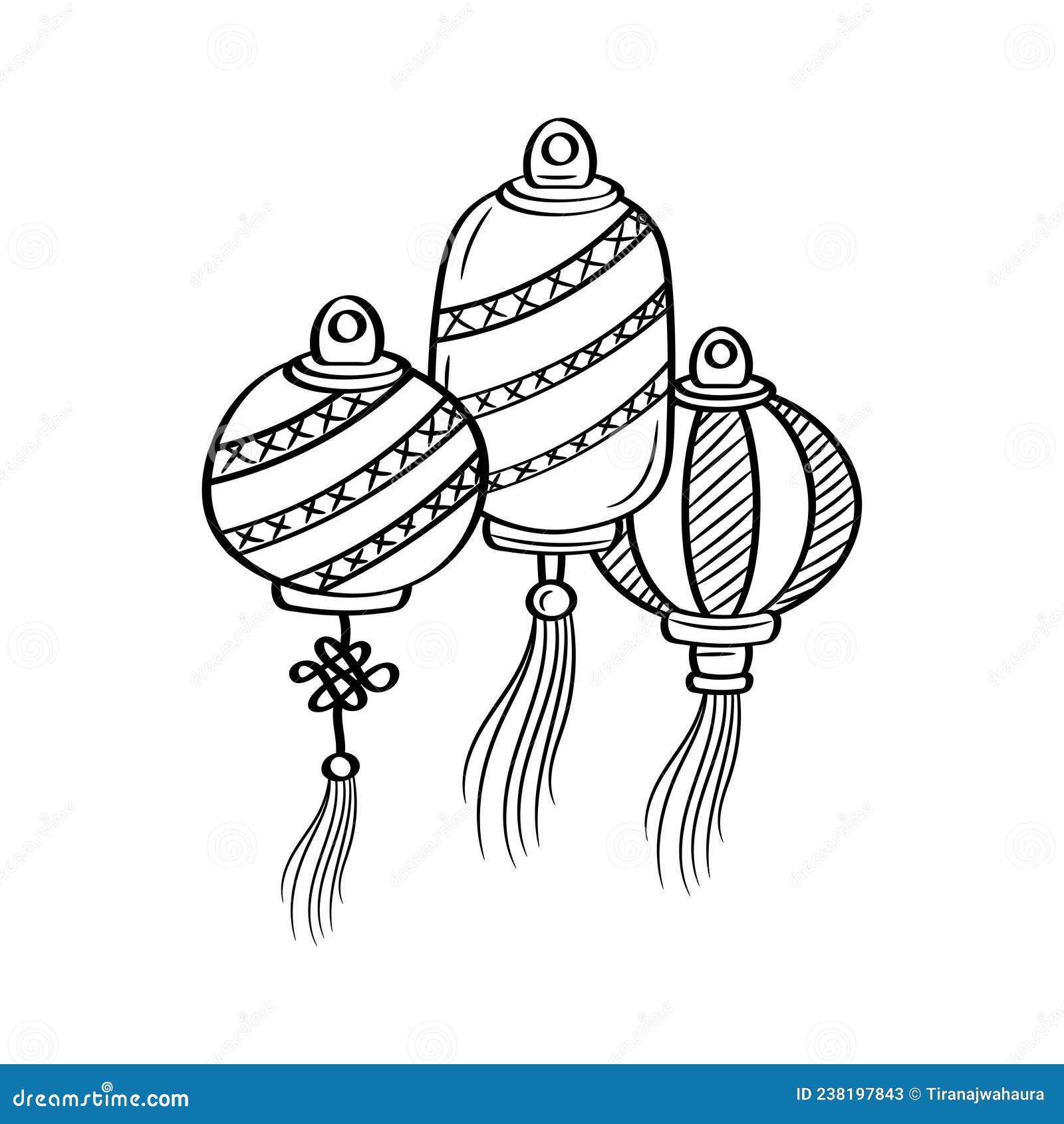 Chinese Lantern with Hand Drawn Lineal Doodle Style Stock Vector ...