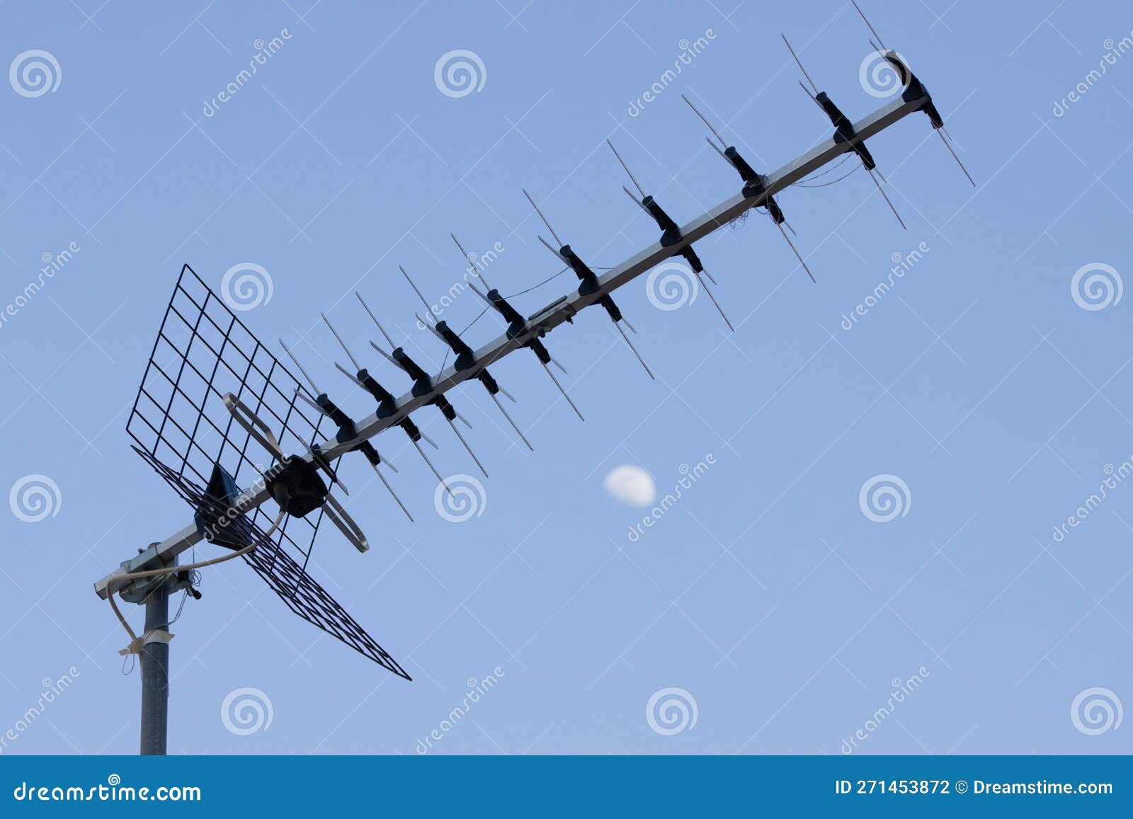 DTT Television Antenna with Something Tangled in it, with the Blue Sky ...