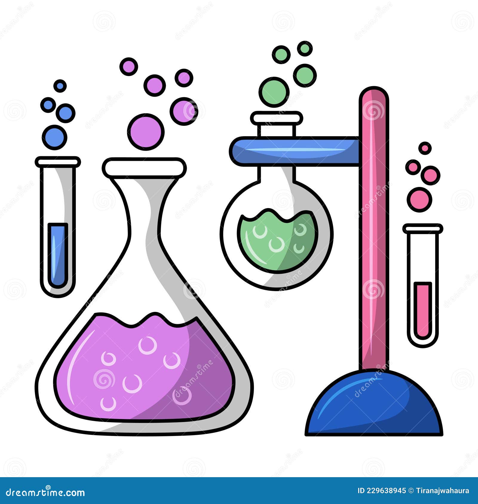 Science Lab Beakers and Test Tubes Colored Vector Illustration Stock ...