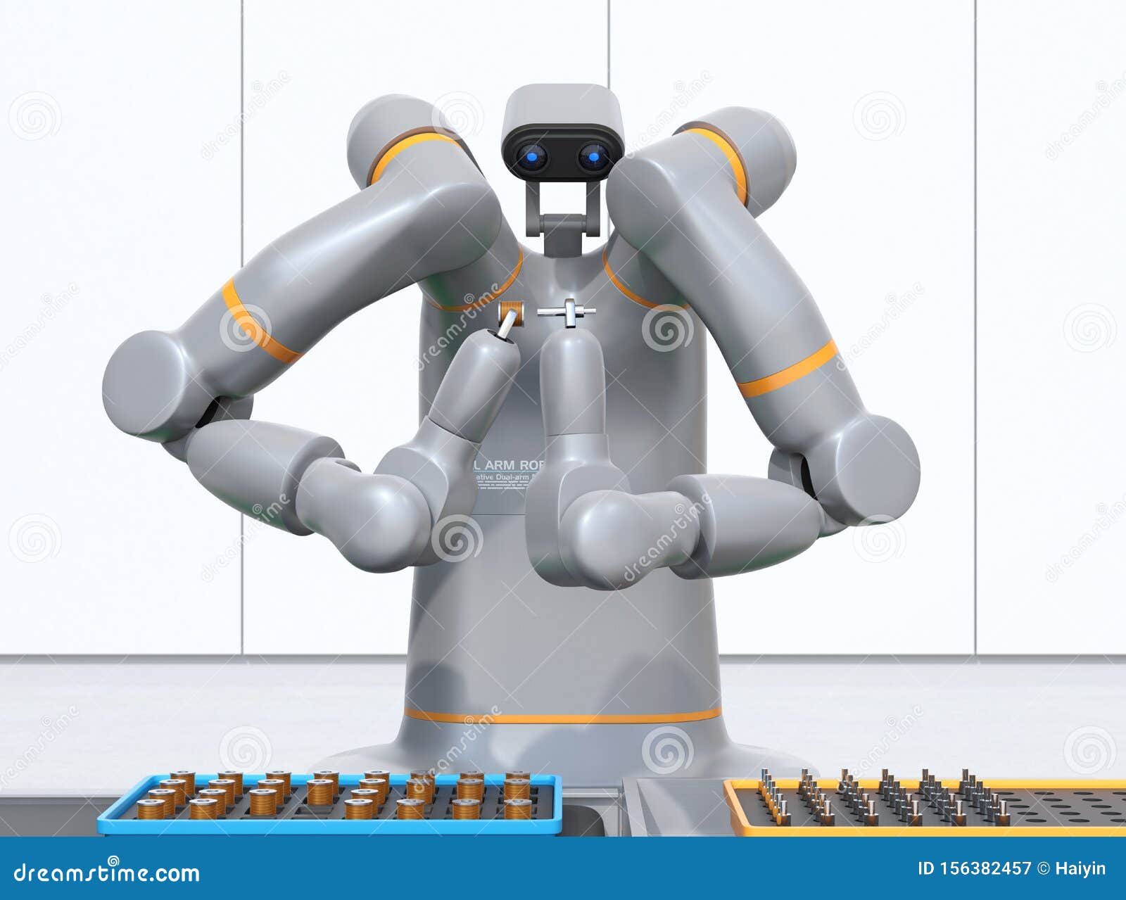 Dual-arm Robot Assembly Motor Coils in Cell-production Space Stock ...