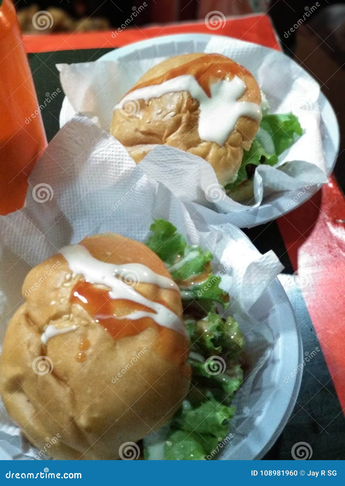 Dual burger stock photo. Image of food, burger, chicken - 108981960