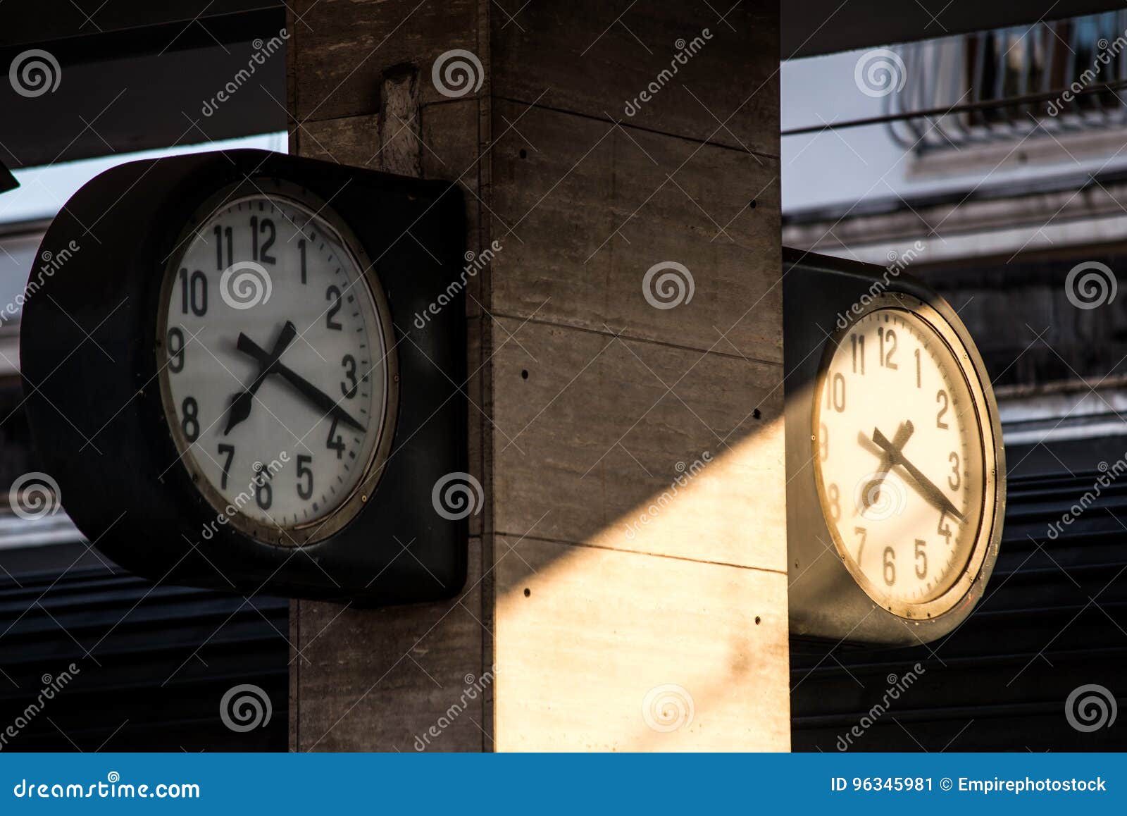 Dual Clock at the Train Station Stock Image - Image of punctuality ...