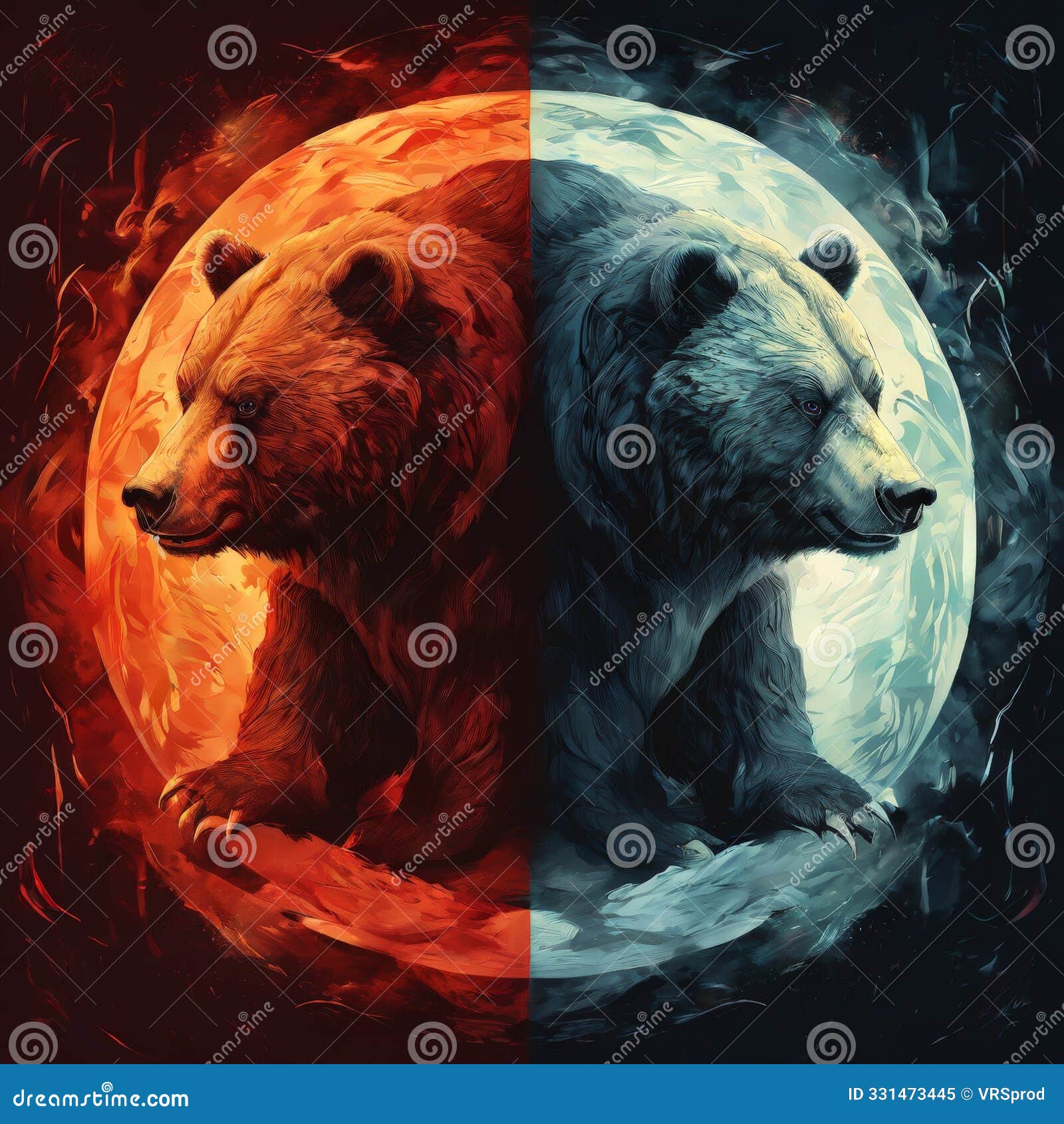Dual-colored Bear Illustration Representing Opposing Forces Stock Image ...