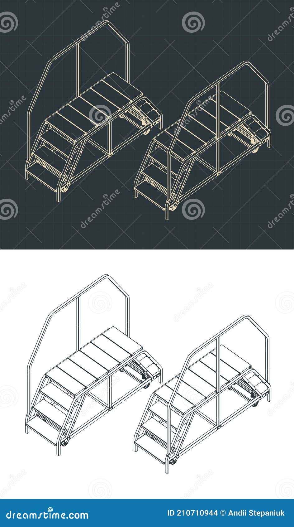 Dual Entry Service Ladder Platform Isometric Drawings Stock Vector ...