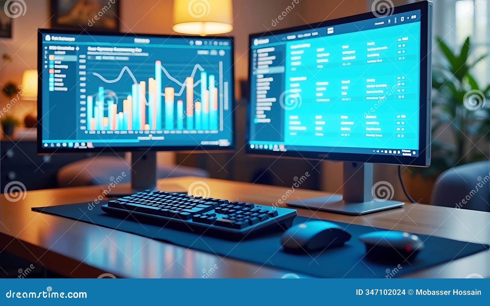 A Dual-monitor Setup Displaying Customer Analytics on One Screen and ...