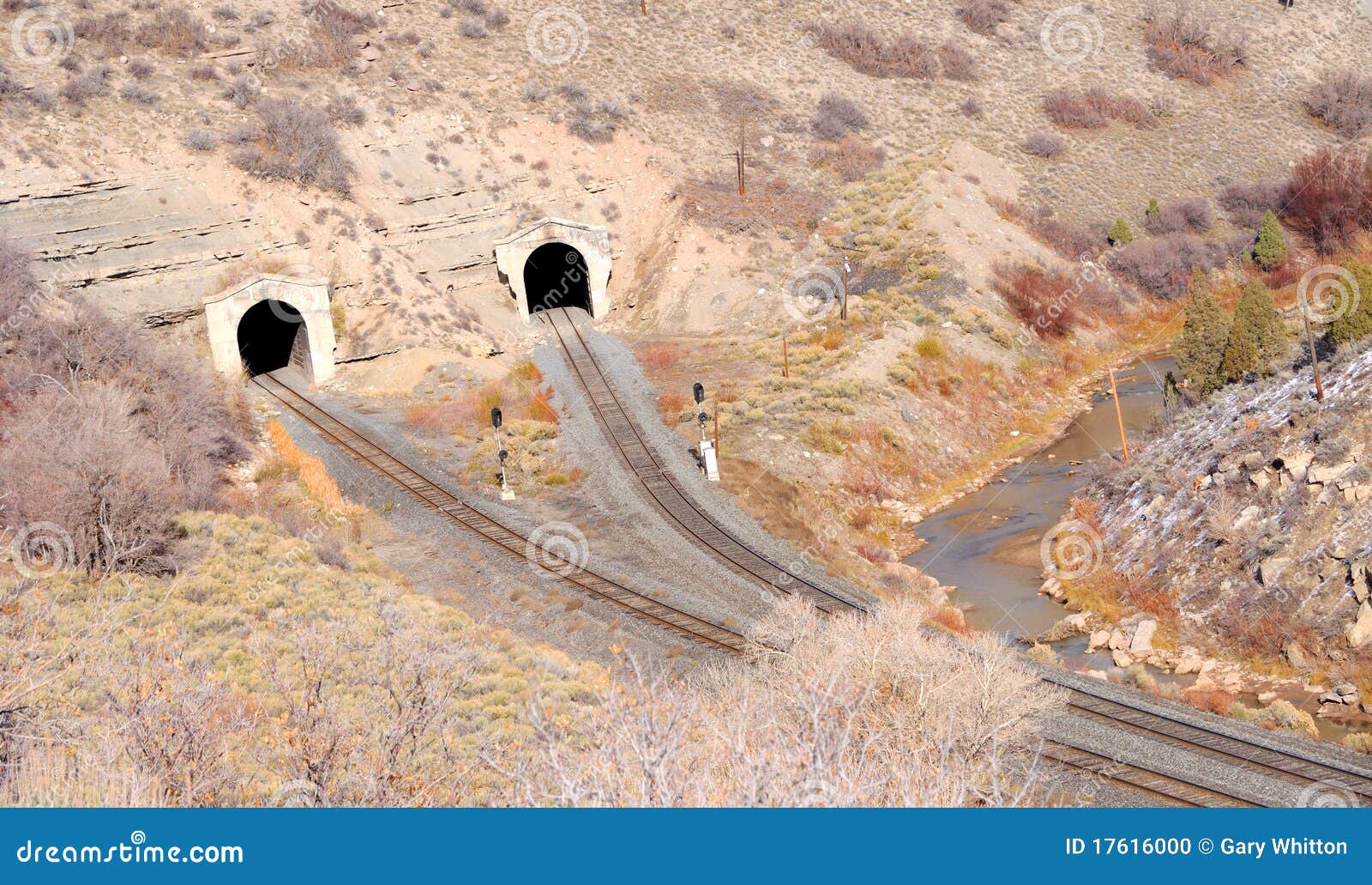 Dual Railroad Tunnels stock photo. Image of hill, desert - 17616000