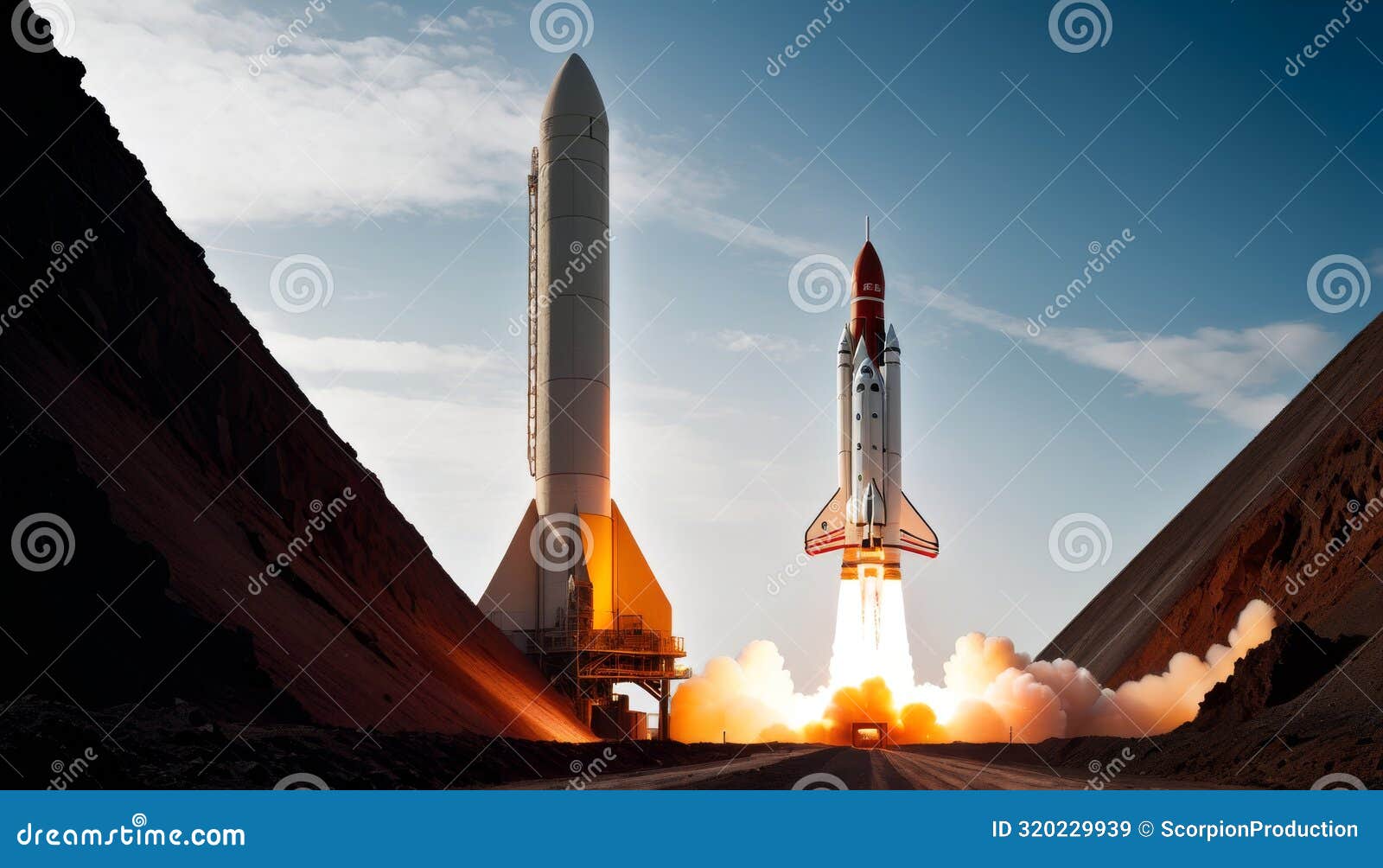 Dual Rocket Launch at Dusk stock image. Image of spacecraft - 320229939