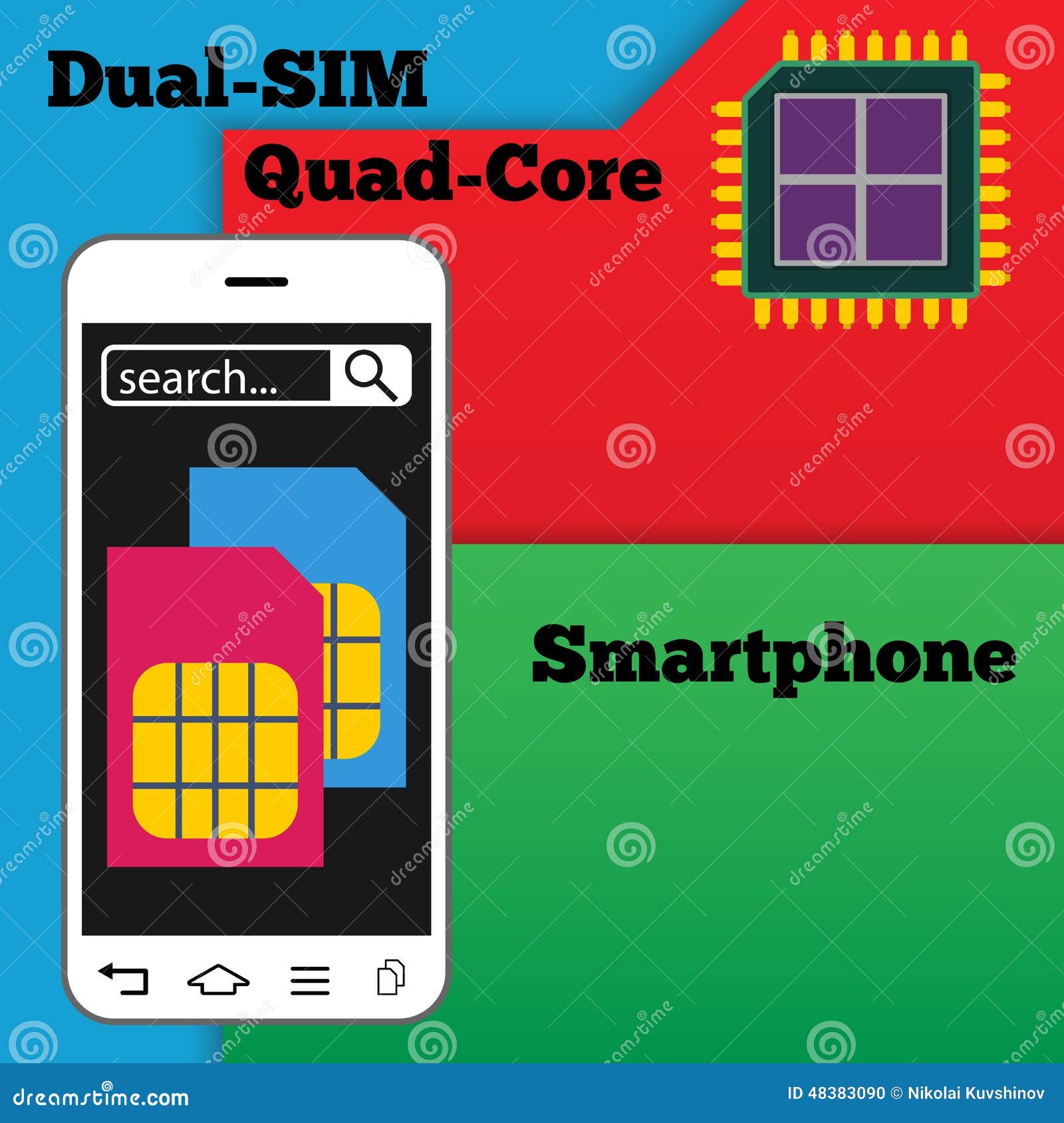 Dual SIM Smartphone with Quad-core Processor Stock Vector ...