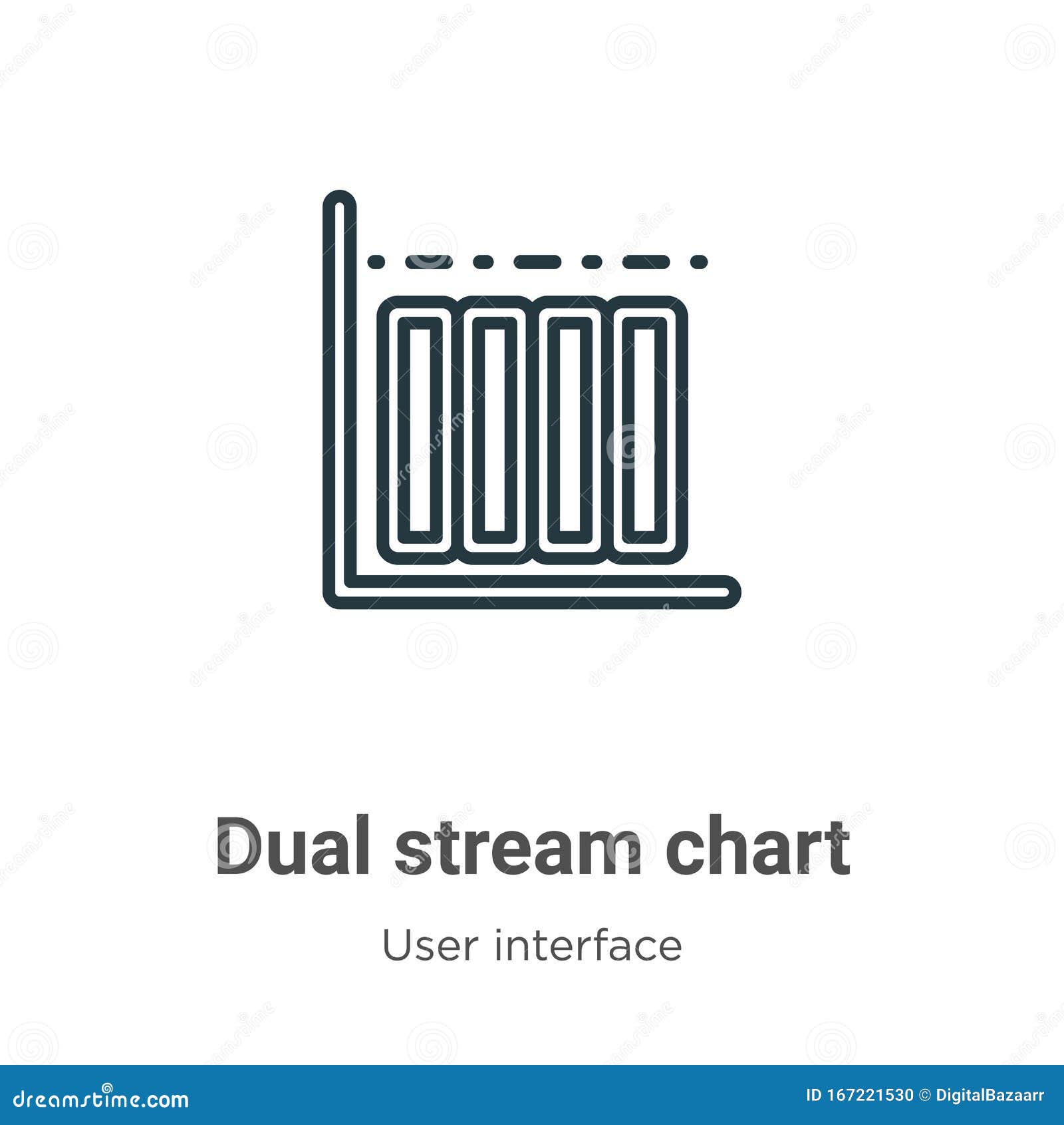 Dual Stream Chart Vector Icon On White Background. Flat Vector Dual ...