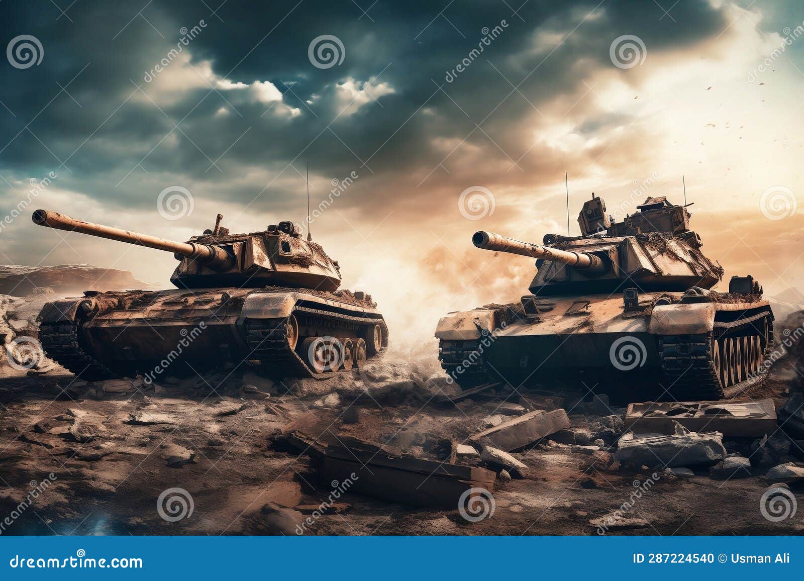 Dual Tanks Symbolizing War and Devastation. Generative AI Stock ...