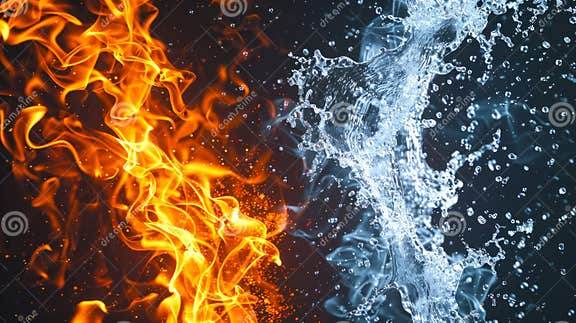 Duality of Fire and Water. Conceptual Image. Abstract and Dynamic ...