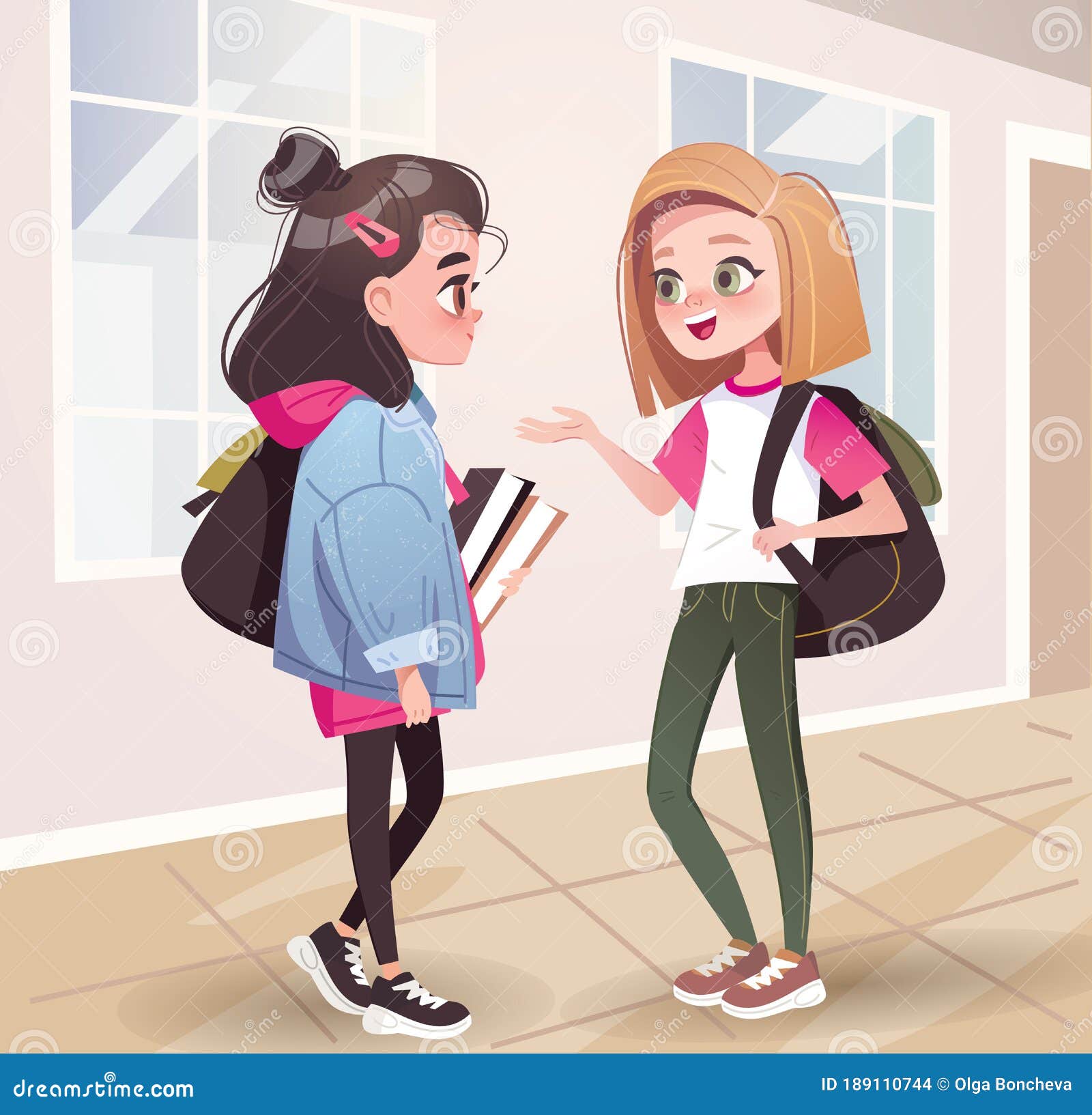 Duas Adolescentes Conversando No Corredor Da Escola. Duas Adolescentes ...