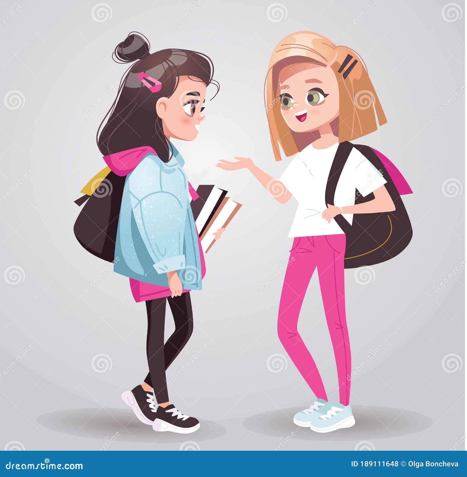 Duas Adolescentes Conversando No Corredor Da Escola. Duas Adolescentes ...