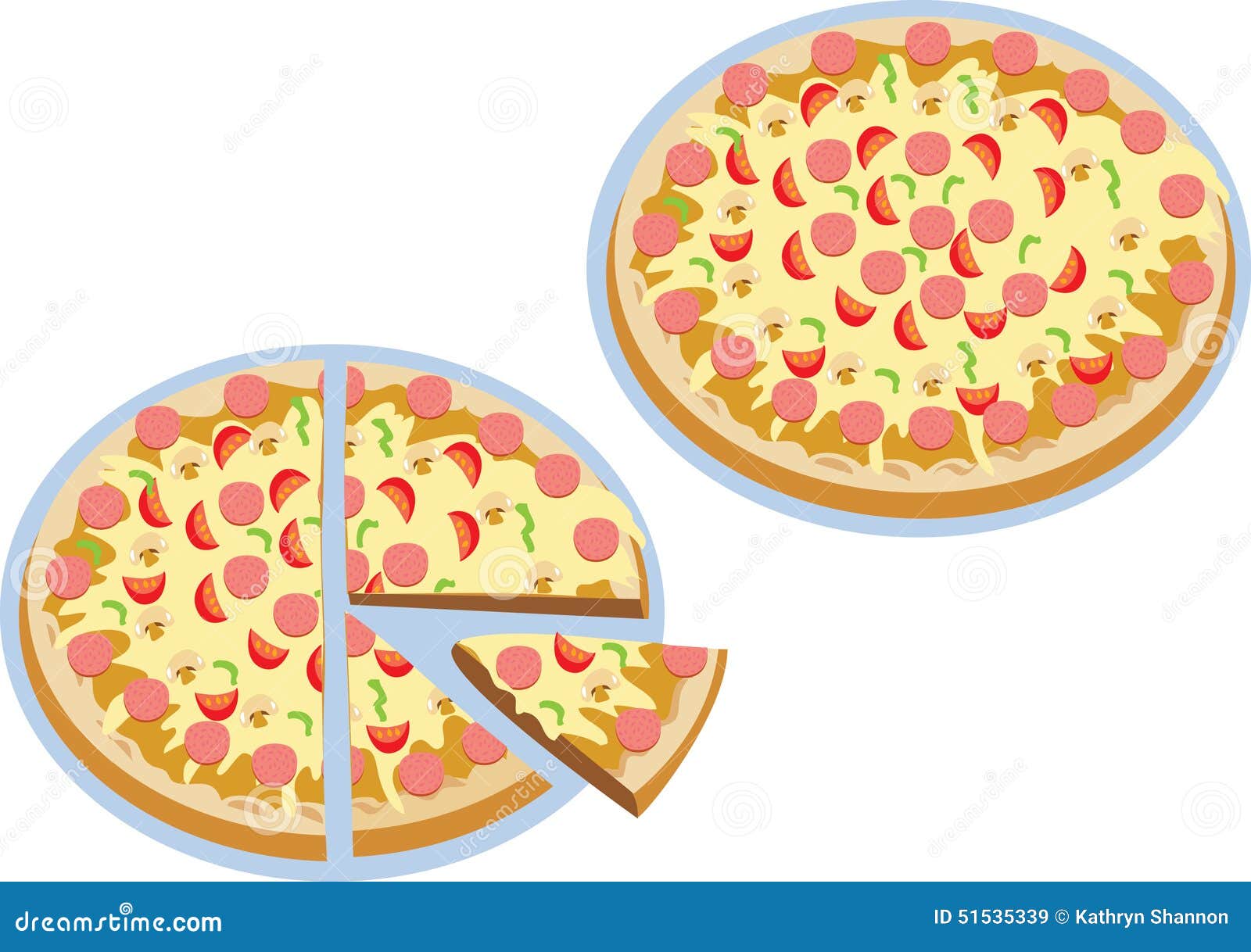 Duas pizzas ilustração do vetor. Ilustração de parcela - 51535339