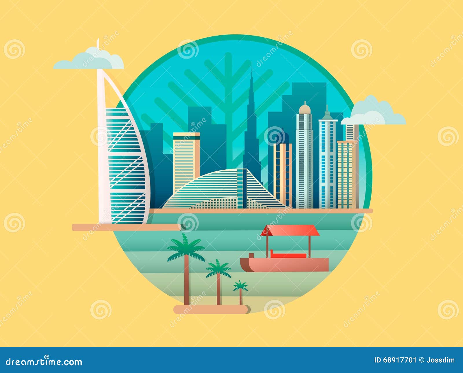 Dubai City Skyline Silhouette Background Cartoon Vector | CartoonDealer ...