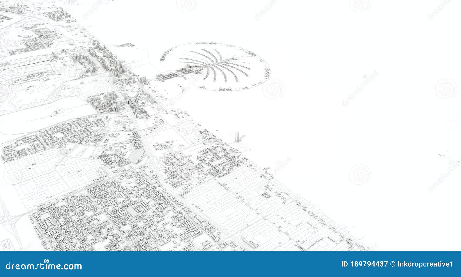 Dubai City Map 3D Rendering. Aerial Satellite View Stock Illustration ...