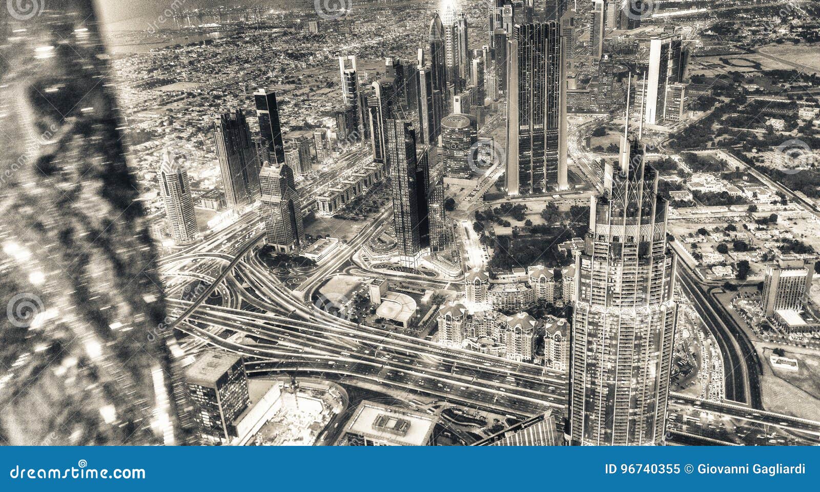 Dubai Downtown Night Aerial View from High Vantage Point Stock Image ...