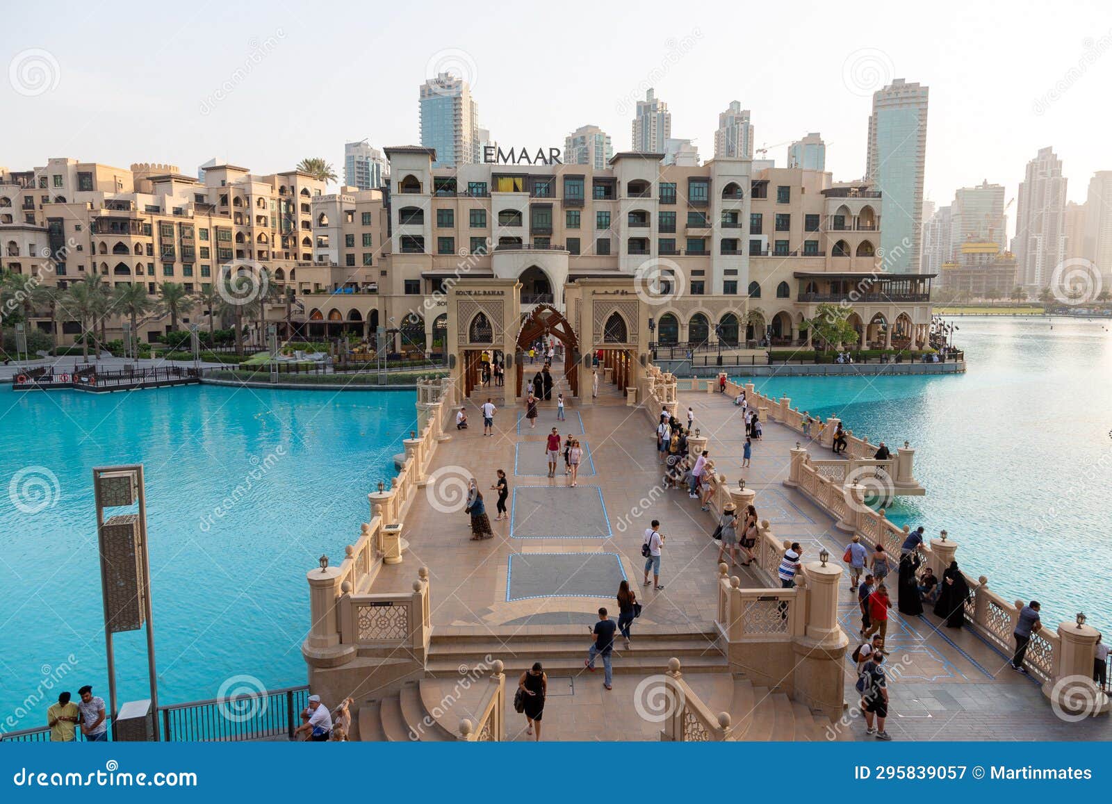 The Dubai Fountain at the Dubai Mall Complex with Visitors, Dubai, Arab ...