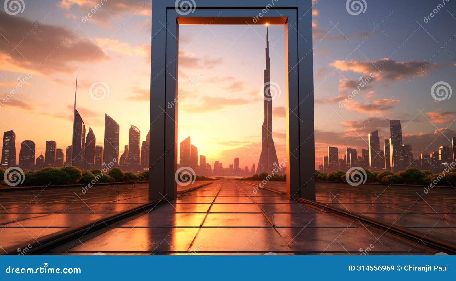 Dubai Frame Full View at Sunset Moment Stock Image - Image of ...