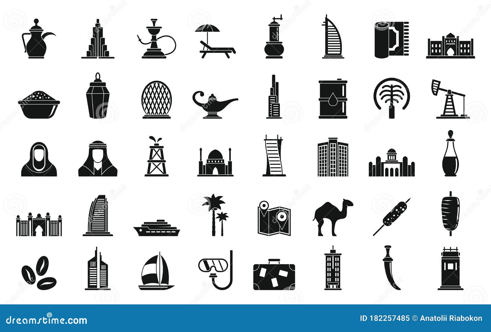Dubai Icons Set, Simple Style Stock Vector - Illustration of hotel, asia: 182257485