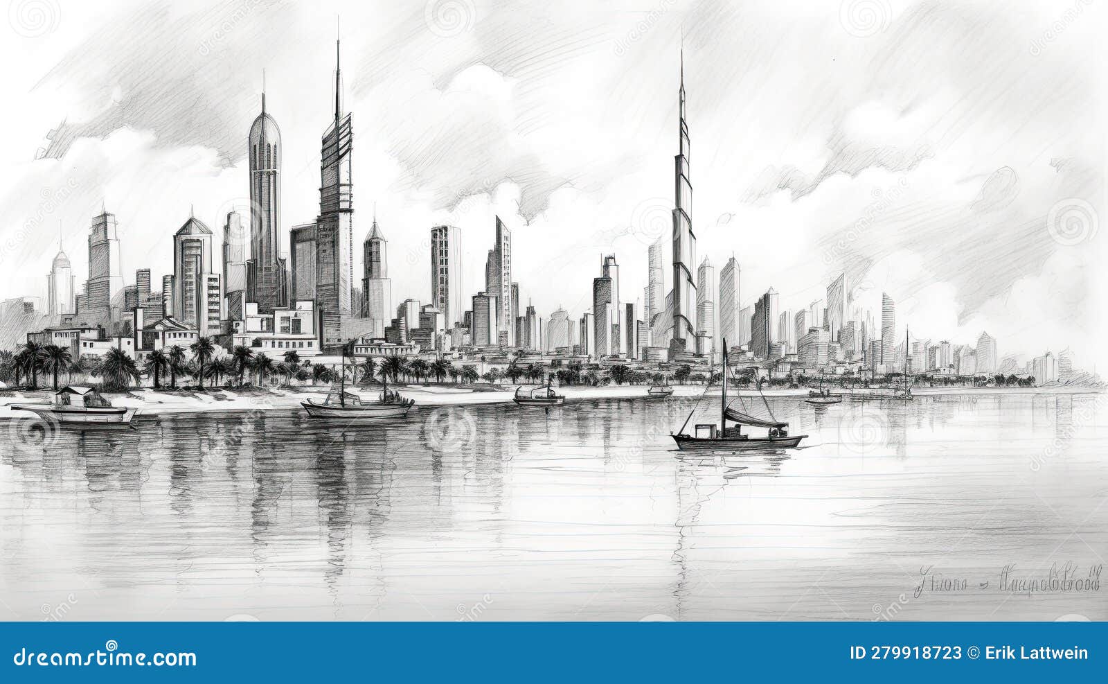 Dubai Illustration in Black and White Pencil Sketch - Made with ...