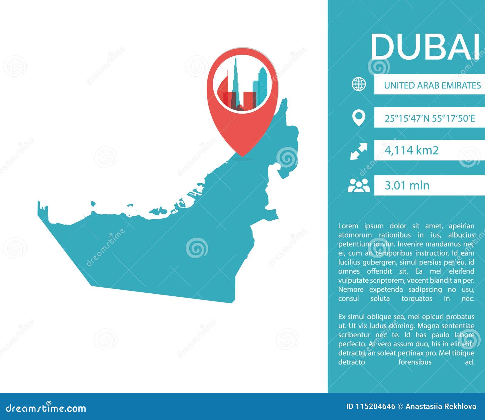 Dubai Map Infographic Vector Isolated Illustration Stock Vector ...