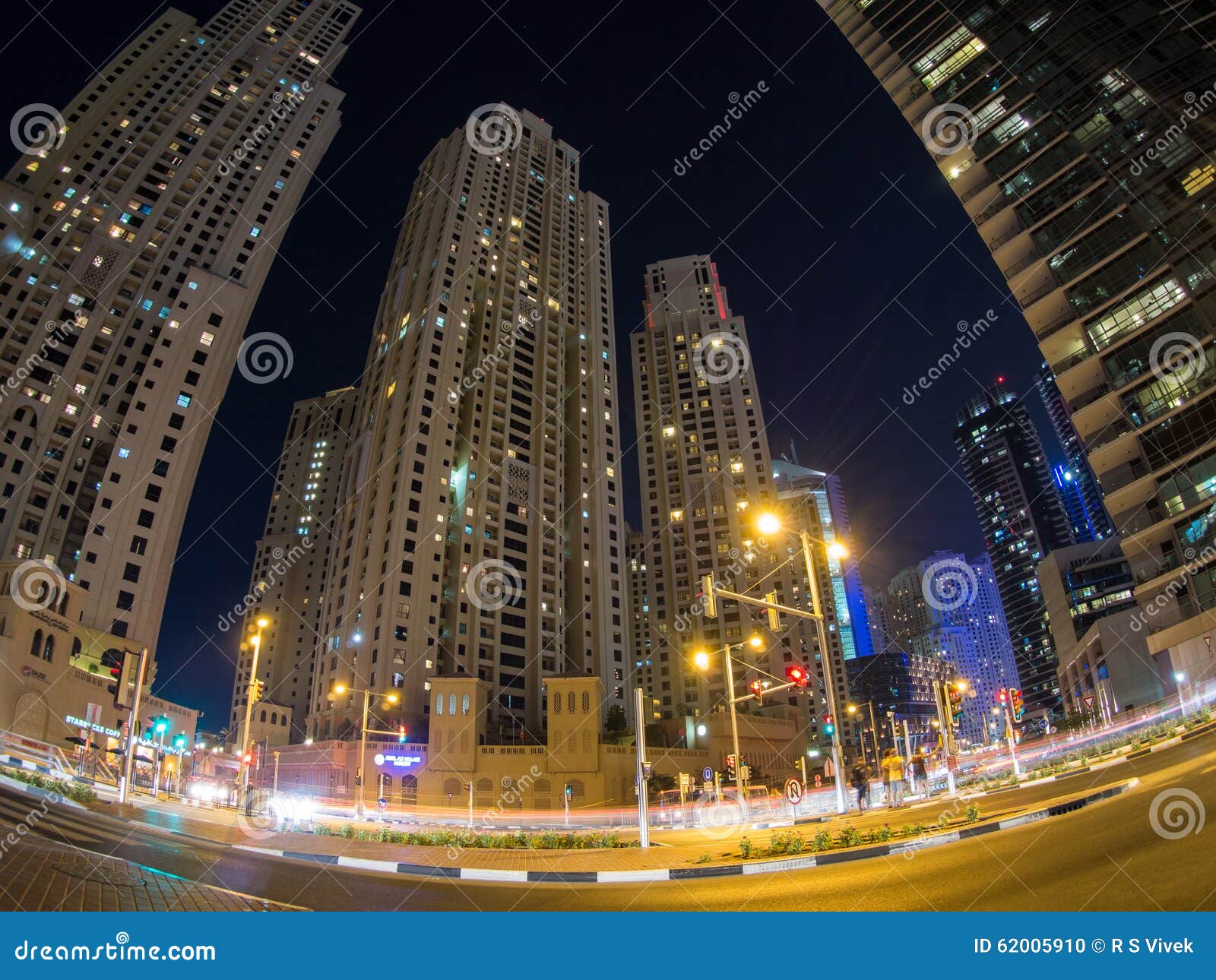 Dubai Marina Traffic Junction Night Editorial Image - Image of light ...