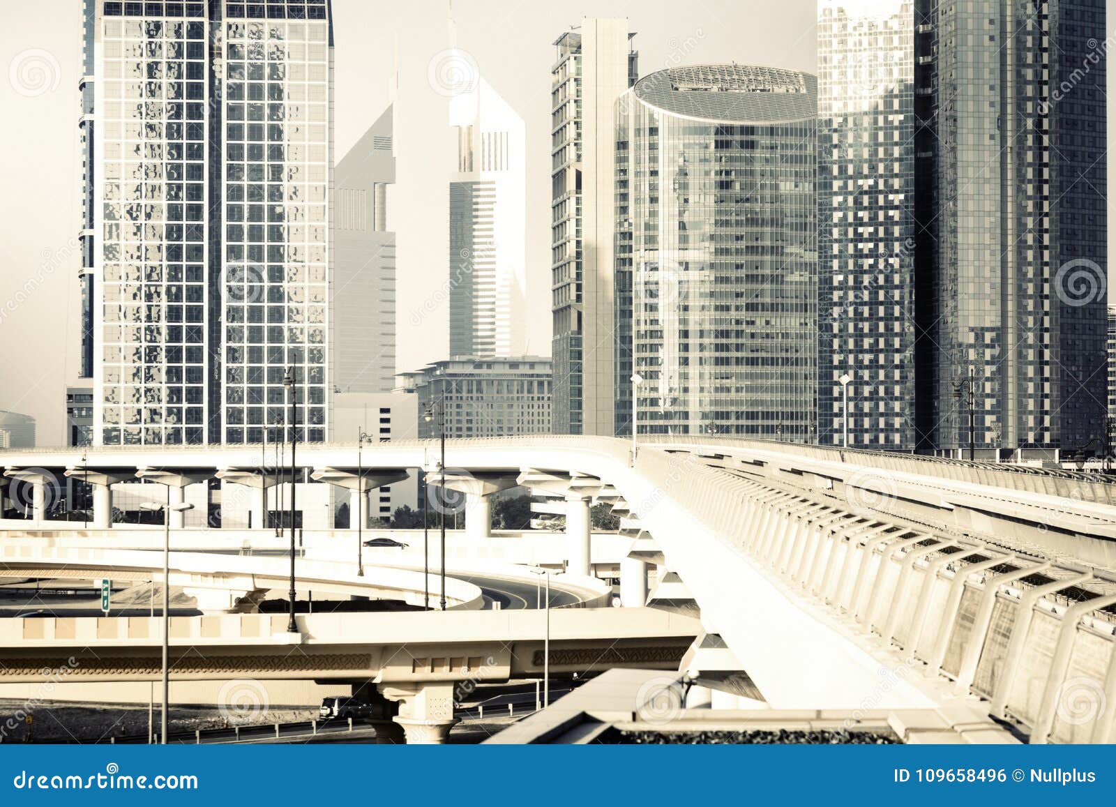 Dubai Metro Line and Skyscrapers Stock Photo - Image of horizontal ...