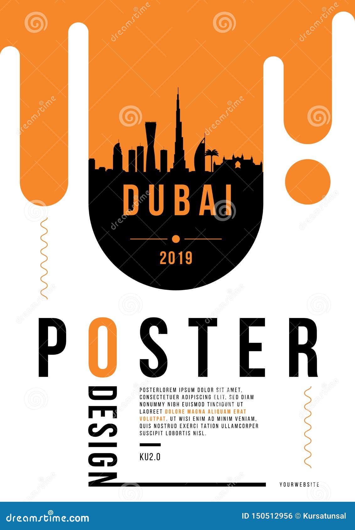 Dubai Modern Poster Design with Vector Linear Skyline Stock ...