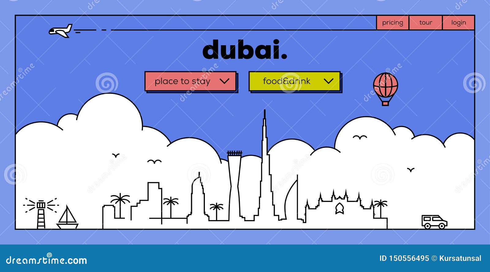 Dubai Modern Web Banner Design with Vector Linear Skyline Stock Vector ...