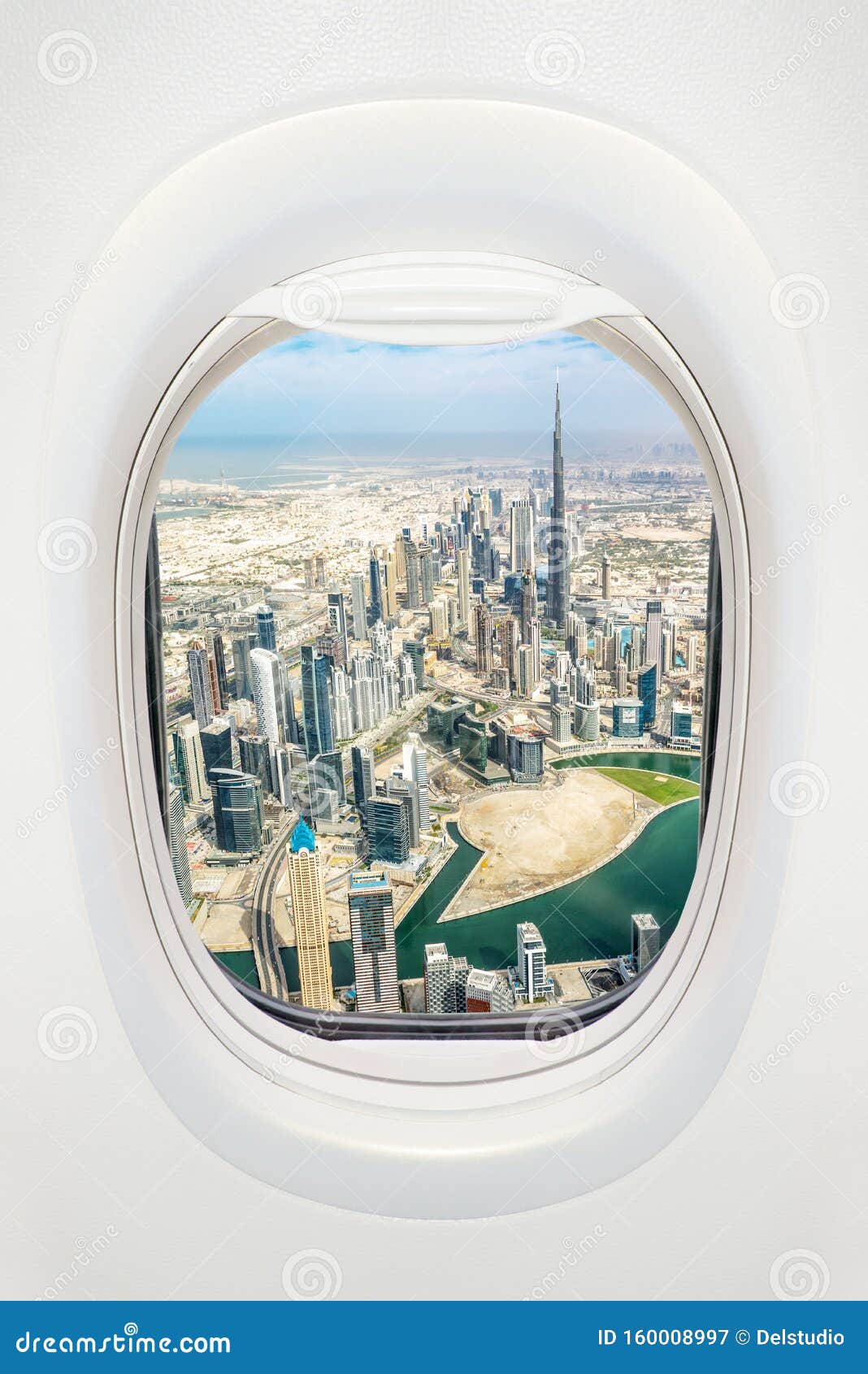 Dubai Seen through the Window of Airplane Travel in UAE Concept Stock ...