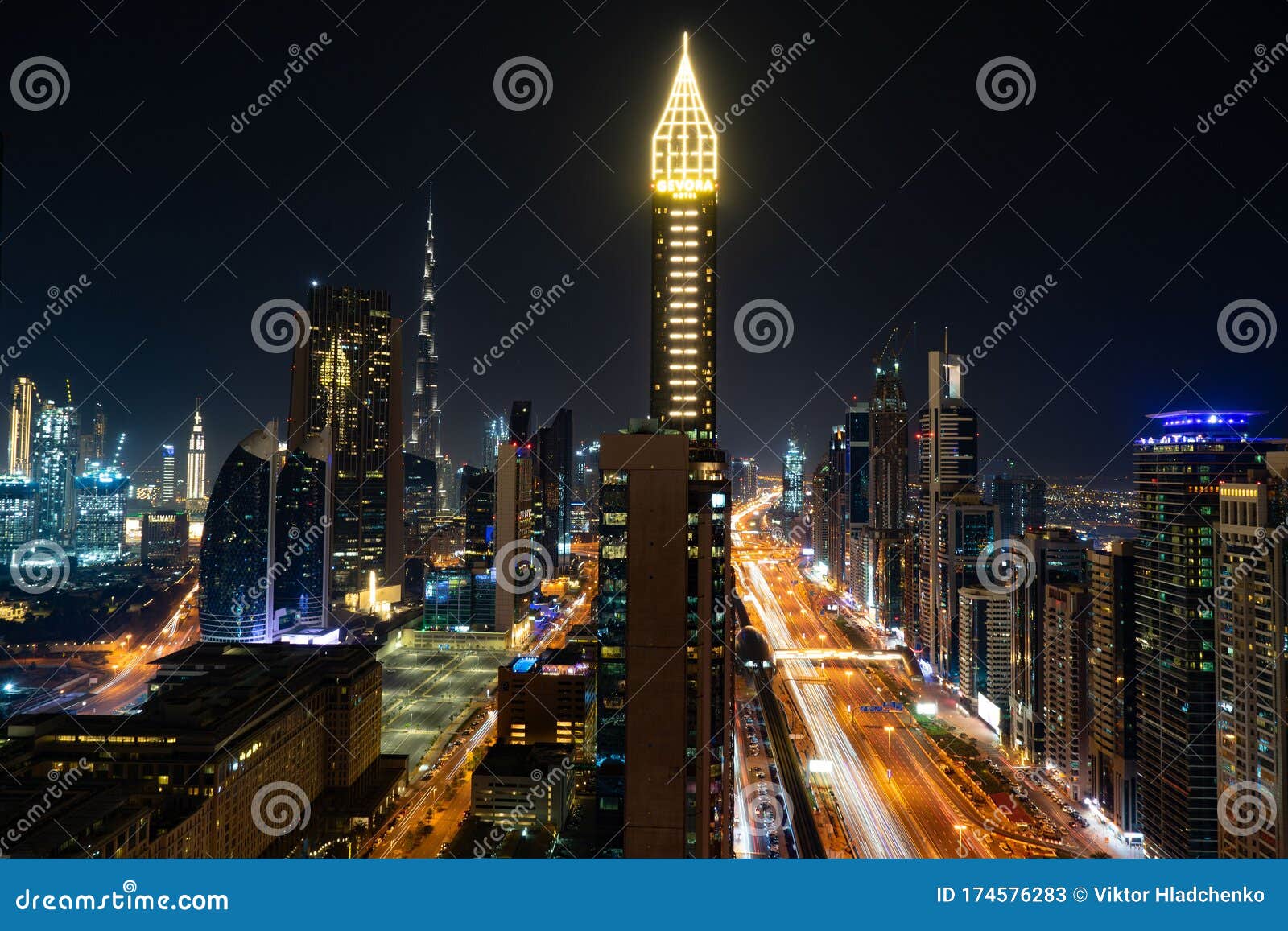 Dubai Skyline in the Night Time, United Arab Emirates Editorial Stock ...