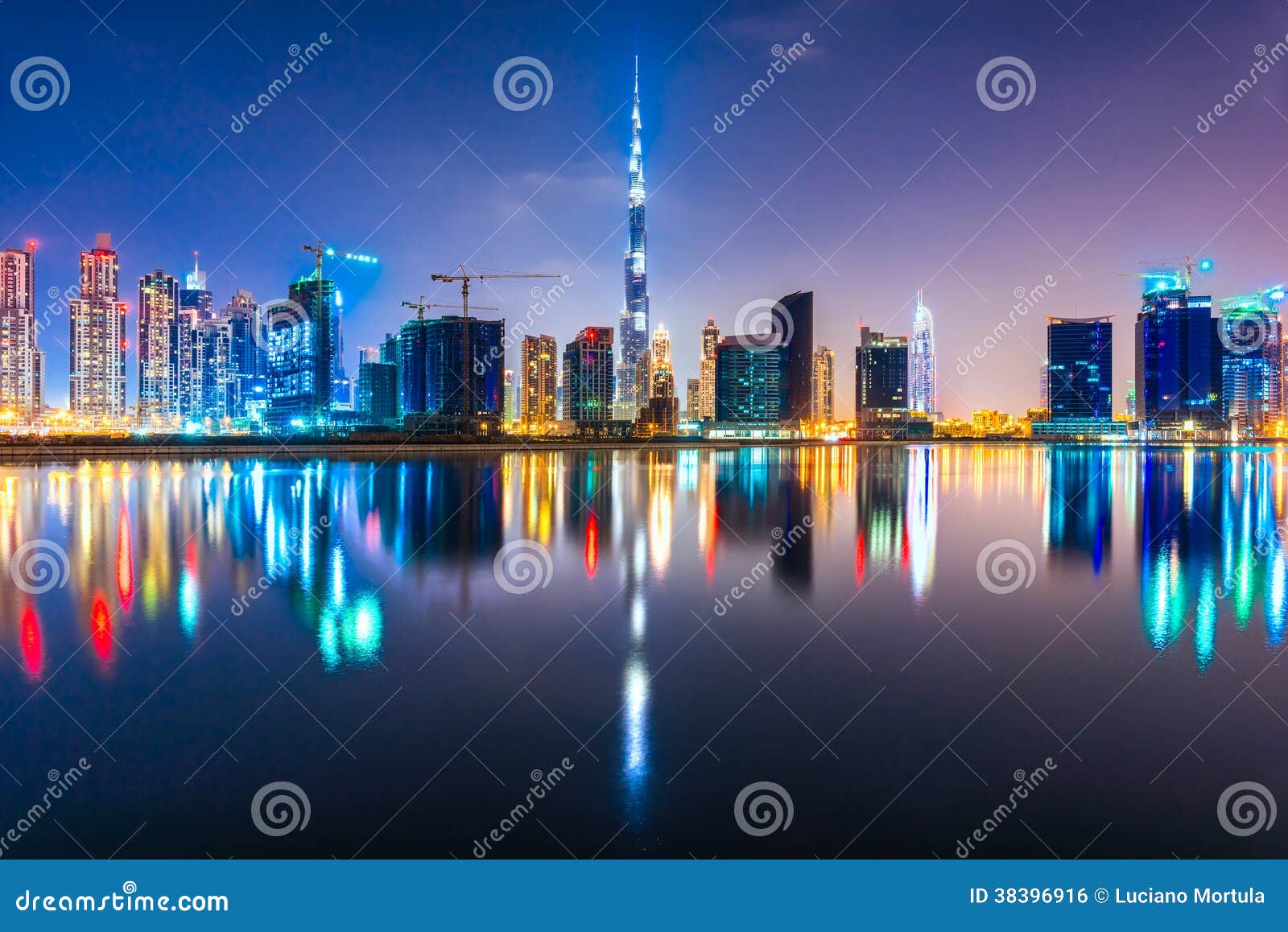 Dubai Skyline at Night, UAE. Stock Photo - Image of biggest, high: 38396916