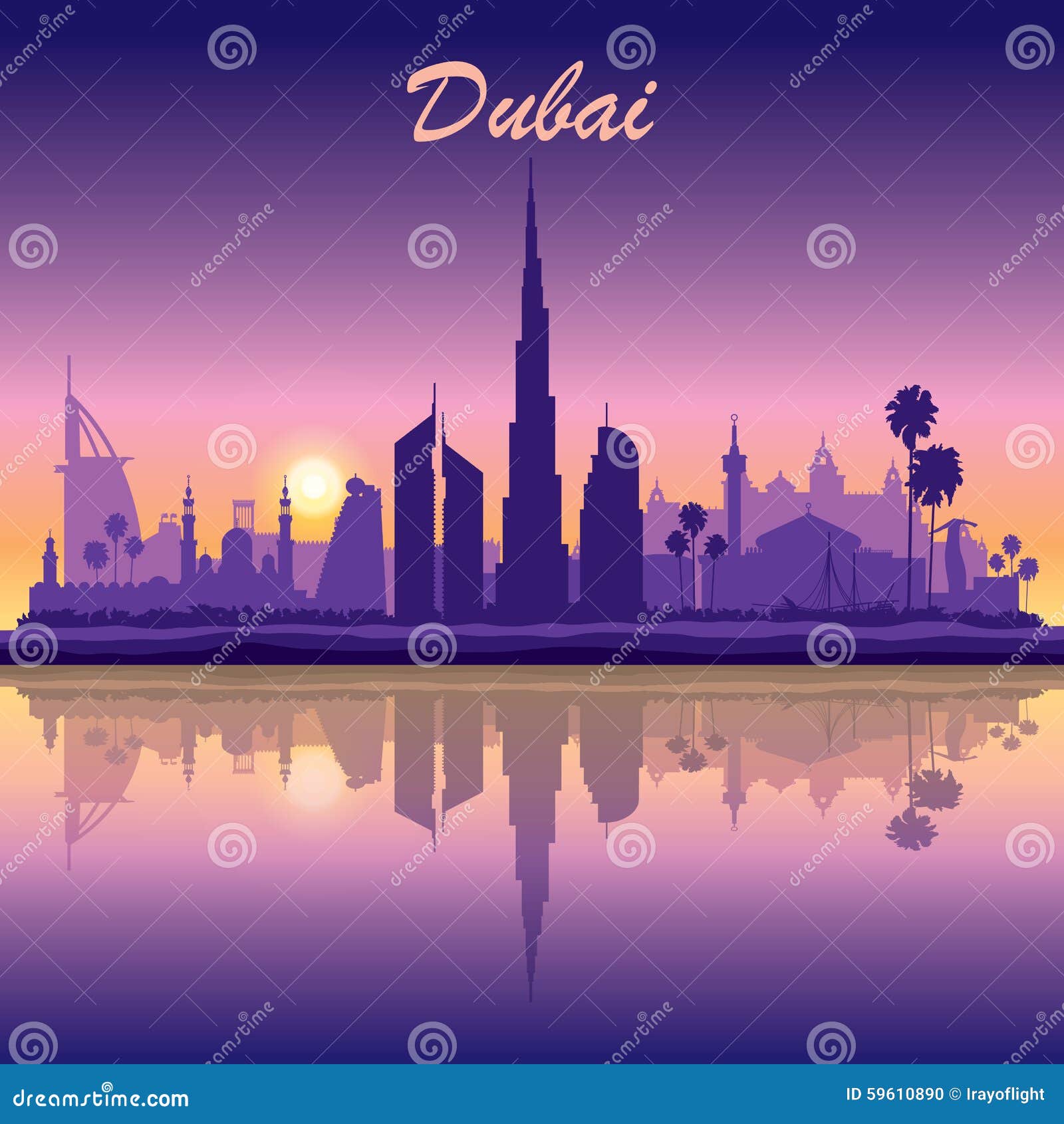 Dubai Skyline Silhouette on Sunset Background Stock Vector ...