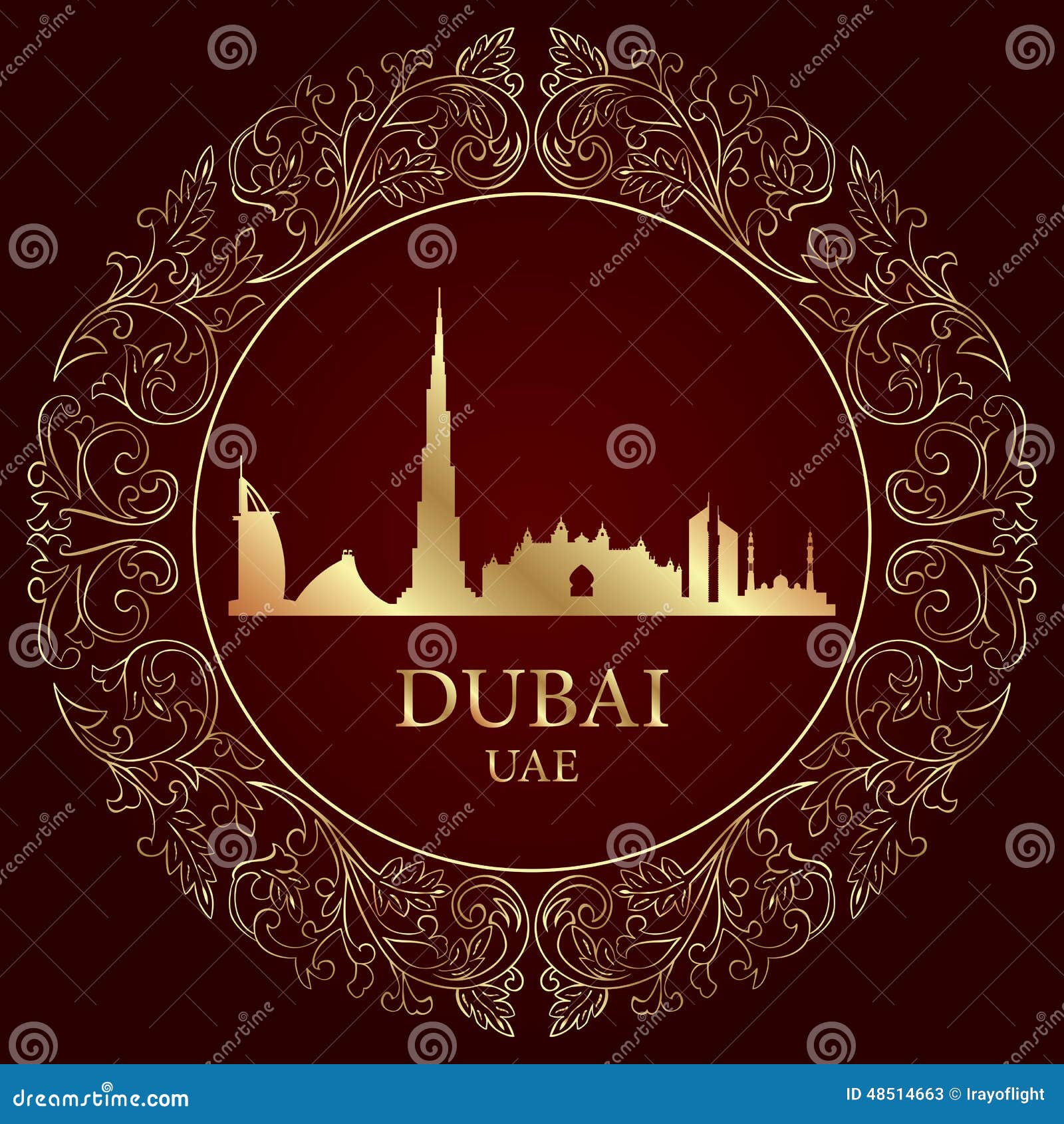 Dubai Skyline Silhouette On Vintage Background Cartoon Vector ...